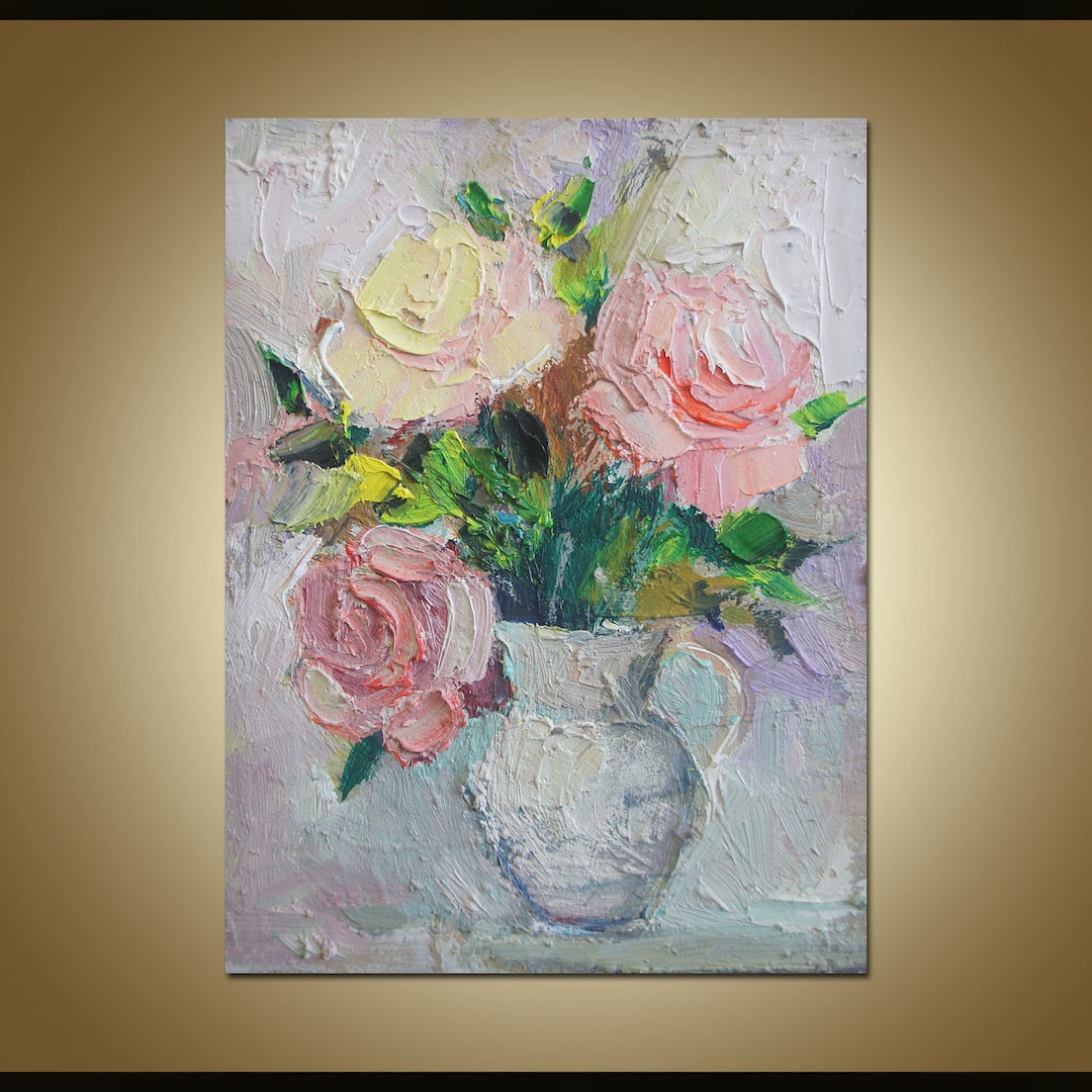 Framed Artwork, Roses Flowers Original Flowers Art, Abstract Oil ...