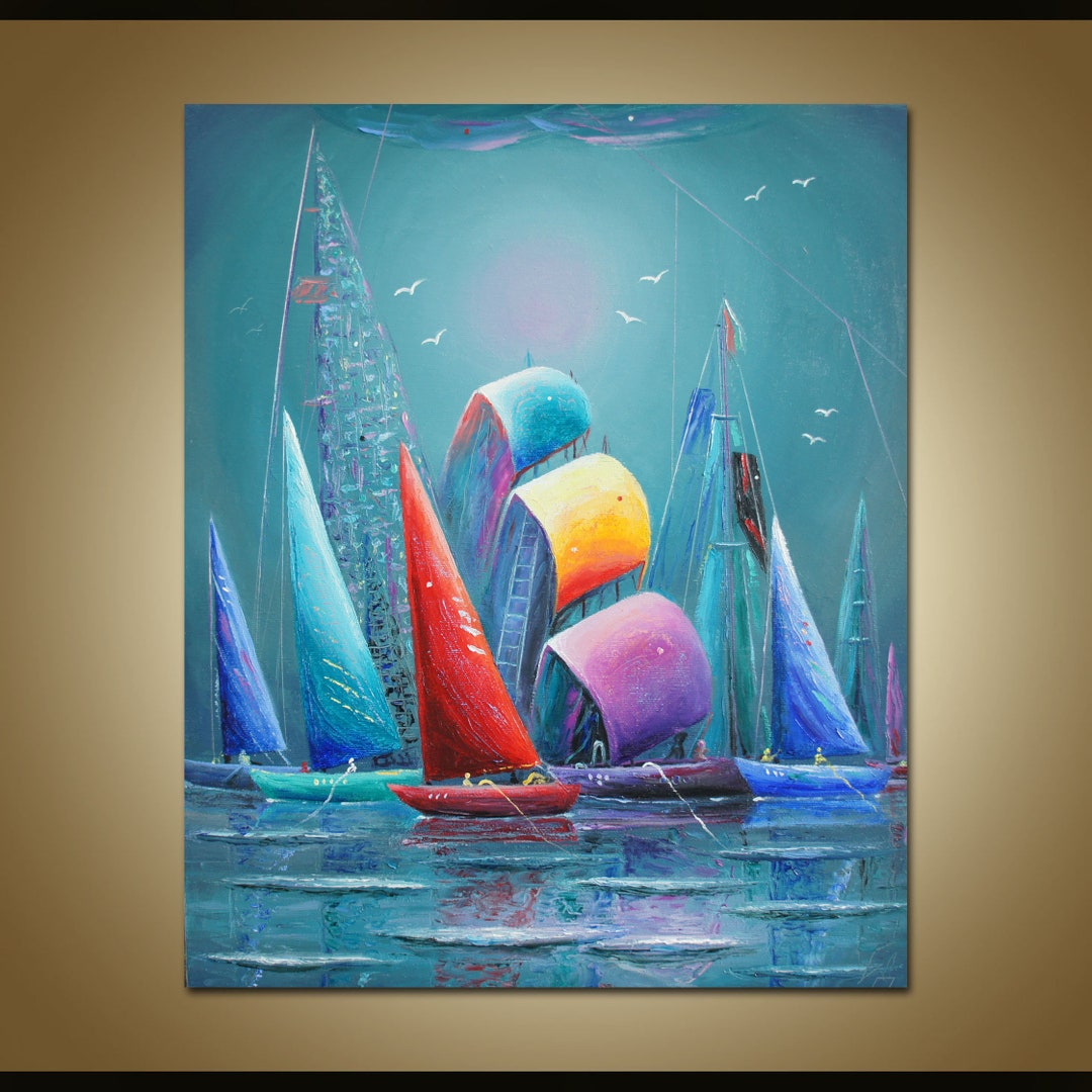 Sailboat Painting on Canvas Original Art Ocean Art Boat - Etsy