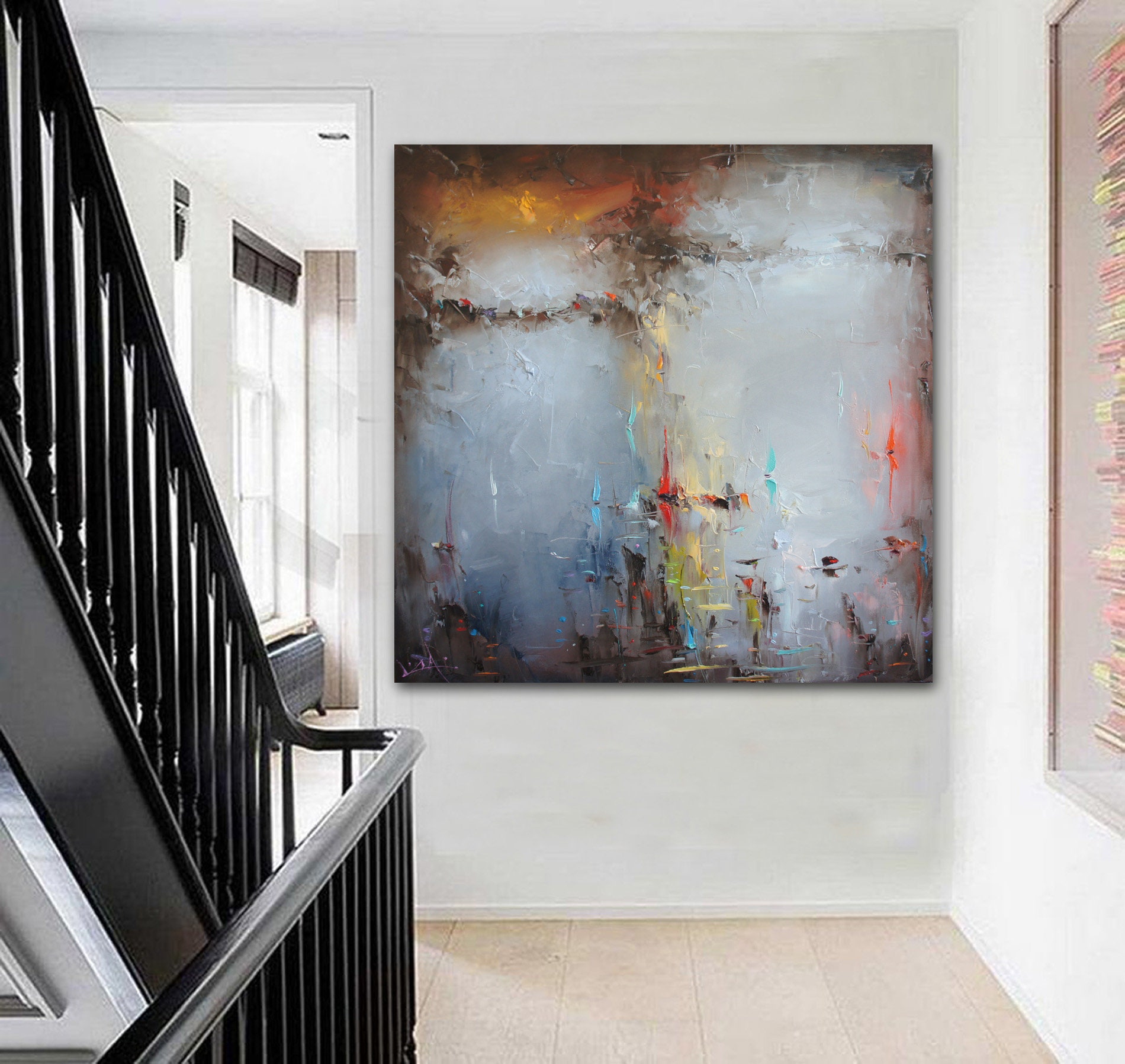 Large Oil Painting Gray Rust Abstract Painting Extra Large | Etsy