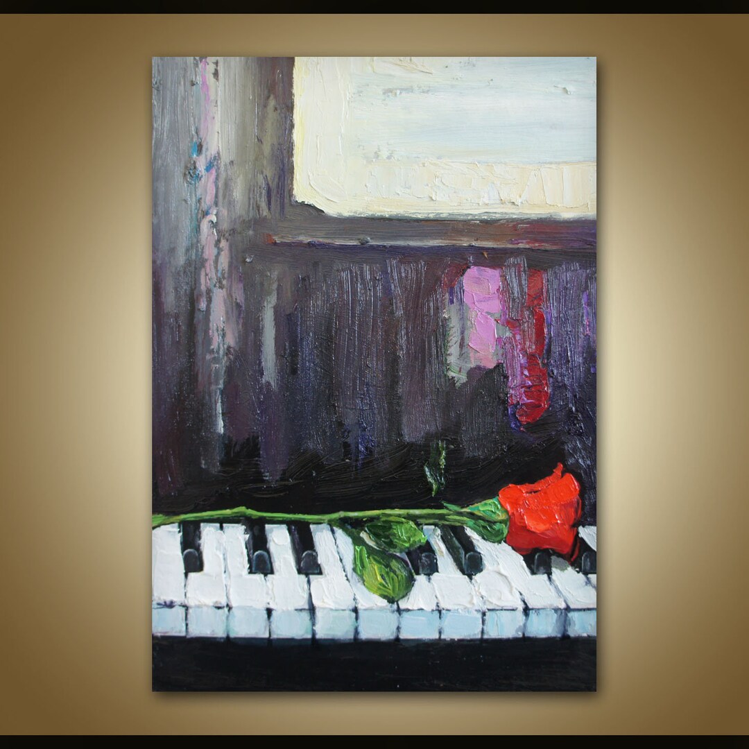 VINTAGE ORIGINAL PAINTING, Piano Oil Painting, Small Frame Art, Still ...