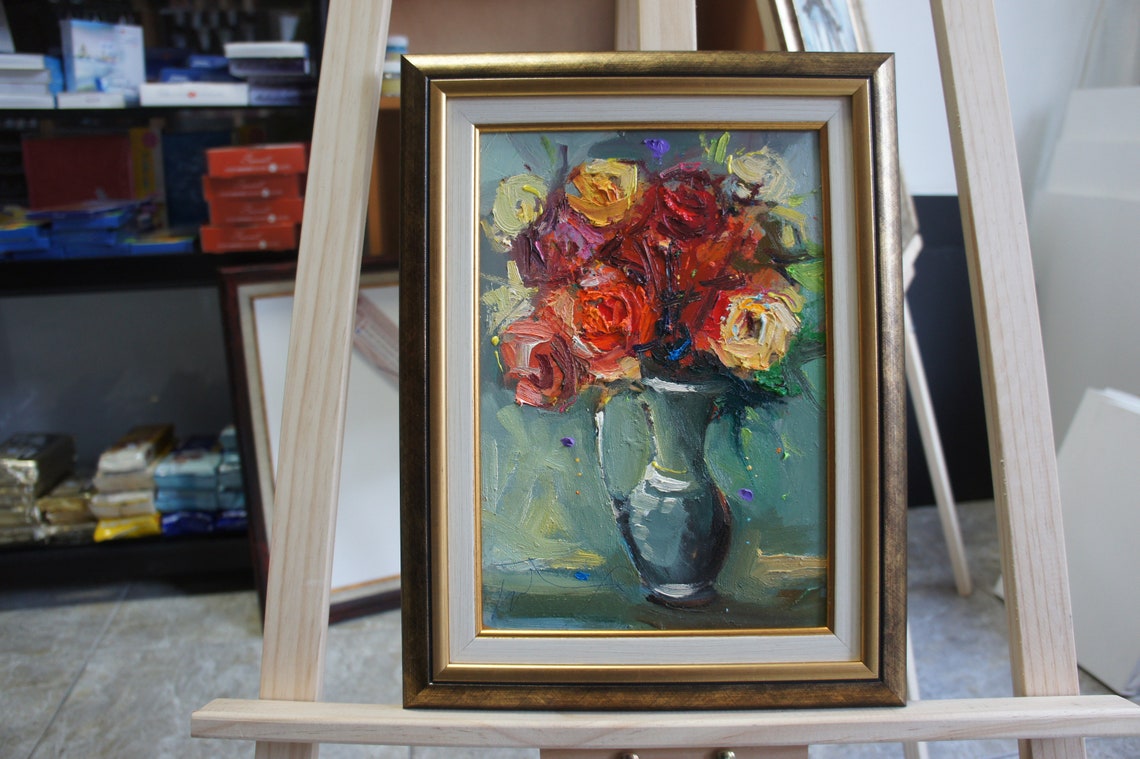 Textured Oil Painting Roses Painting Floral Art Modern Art | Etsy