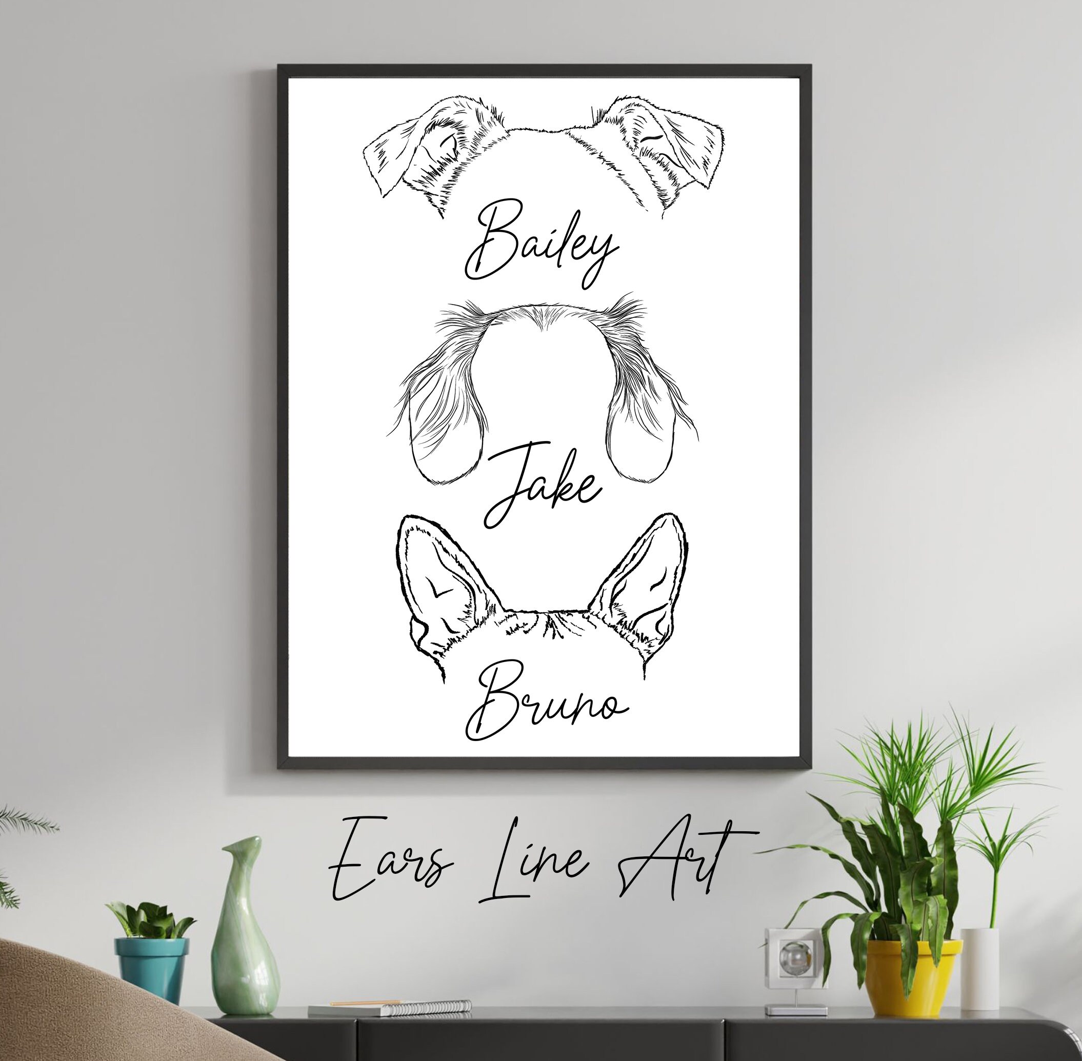 Custom Pet Ears Line Art Using Photo, Dogs Ears Line Portrait ...