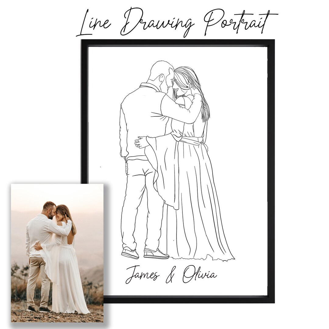 Custom Line Drawing Portrait Minimalistic Black and White Art ...