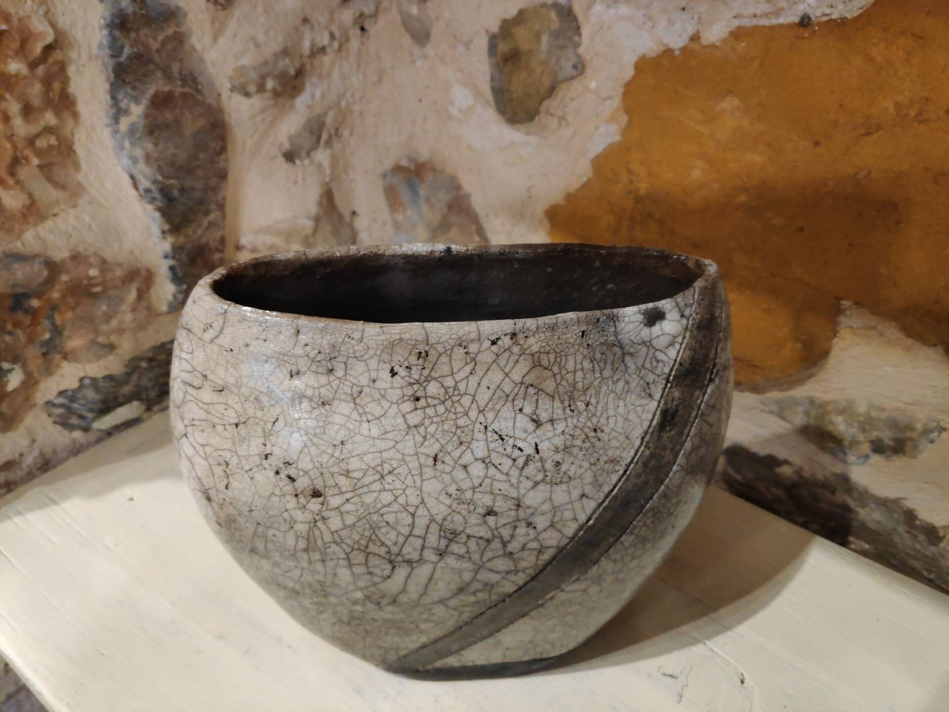 Handmade Raku Pottery Vase With White and Black Designs - Etsy