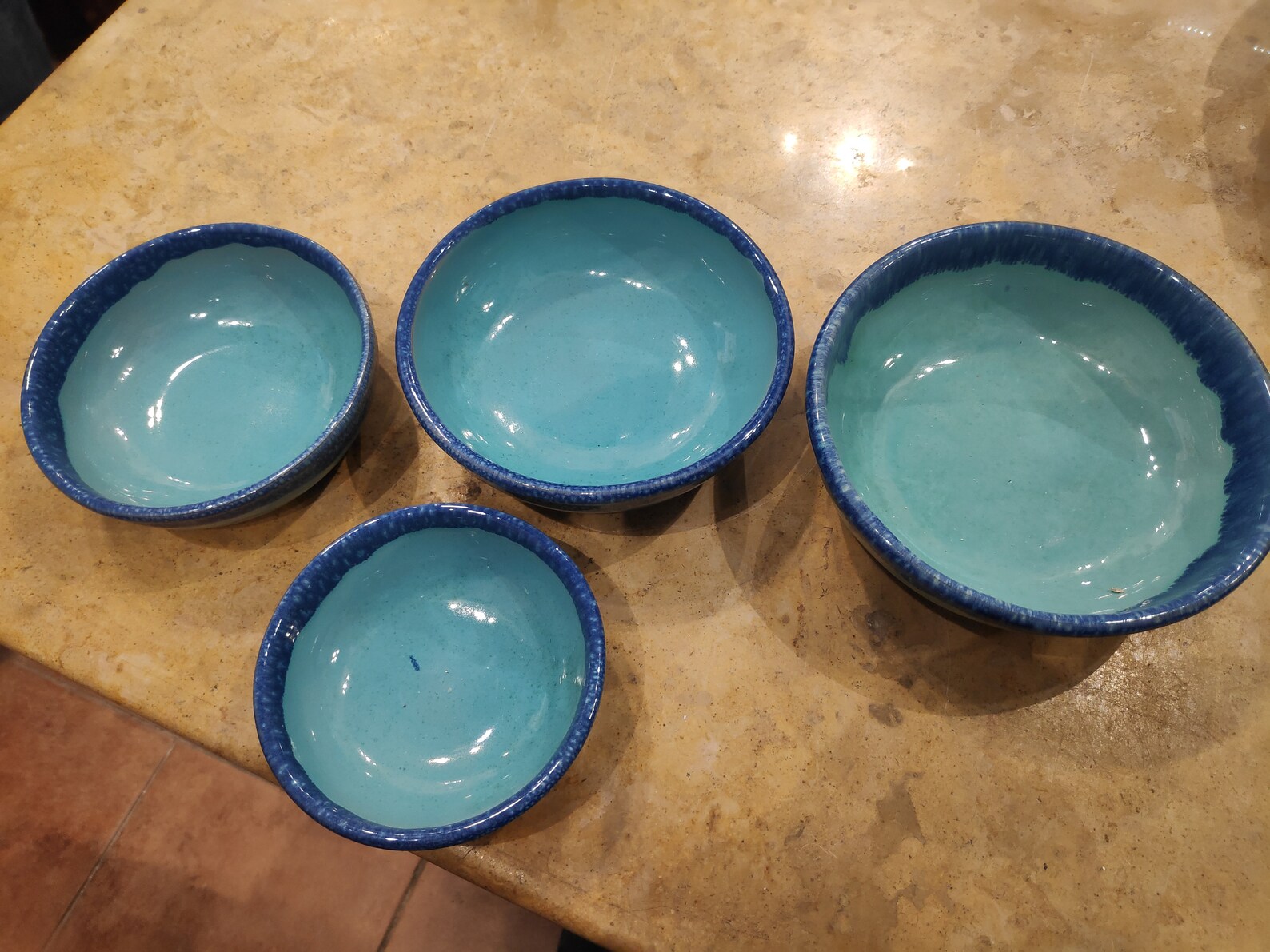 Set of Four 4 Handmade Turquoise Pottery Bowls Set of 4 - Etsy