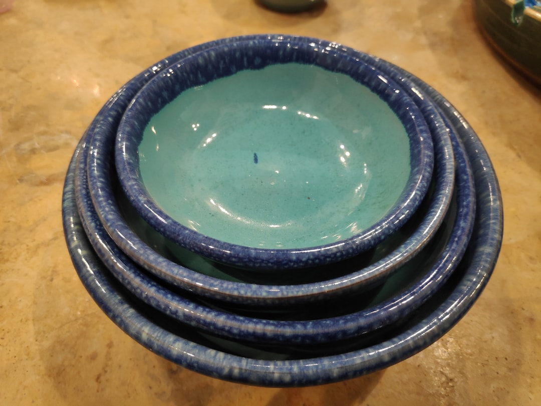 Set of Four (4) Handmade Turquoise Pottery Bowls - Set of 4 Ceramic ...