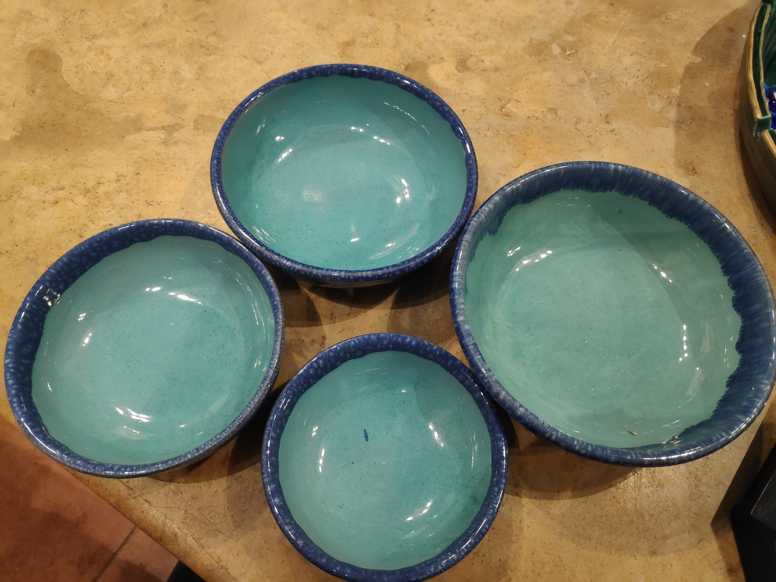 Set of four 4 handmade Turquoise Pottery bowls Set of 4 | Etsy