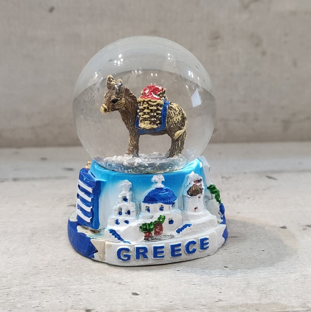 Santorini Greek Snow Globe - Snowdome on a Base With Traditional Doney ...