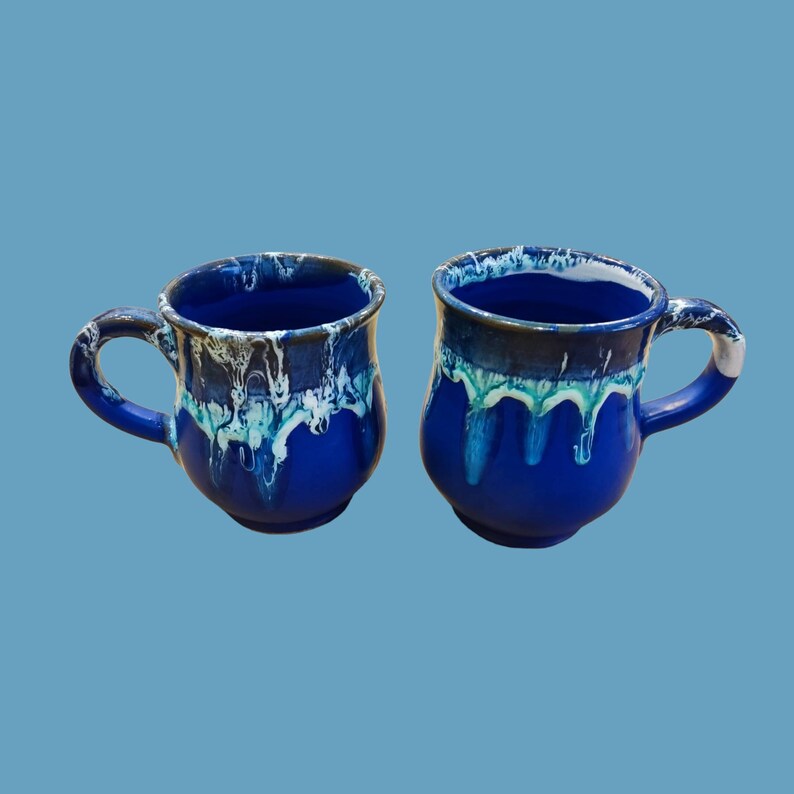 Two Handmade Blue Ceramic Mugs Set of Two 2 Blue Pottery - Etsy