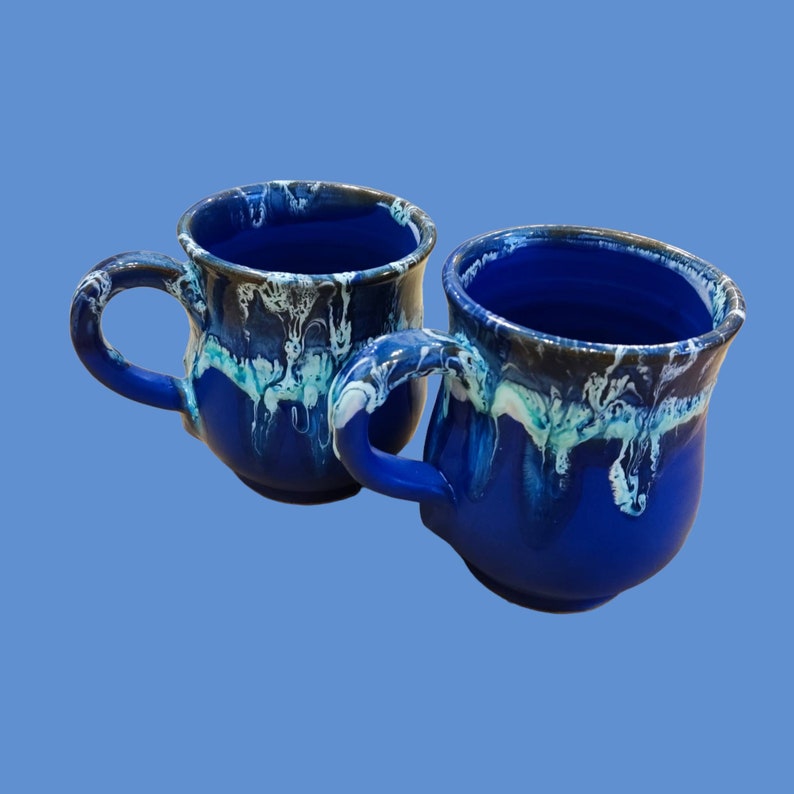 Two Handmade Blue Ceramic Mugs Set of Two 2 Blue Pottery - Etsy
