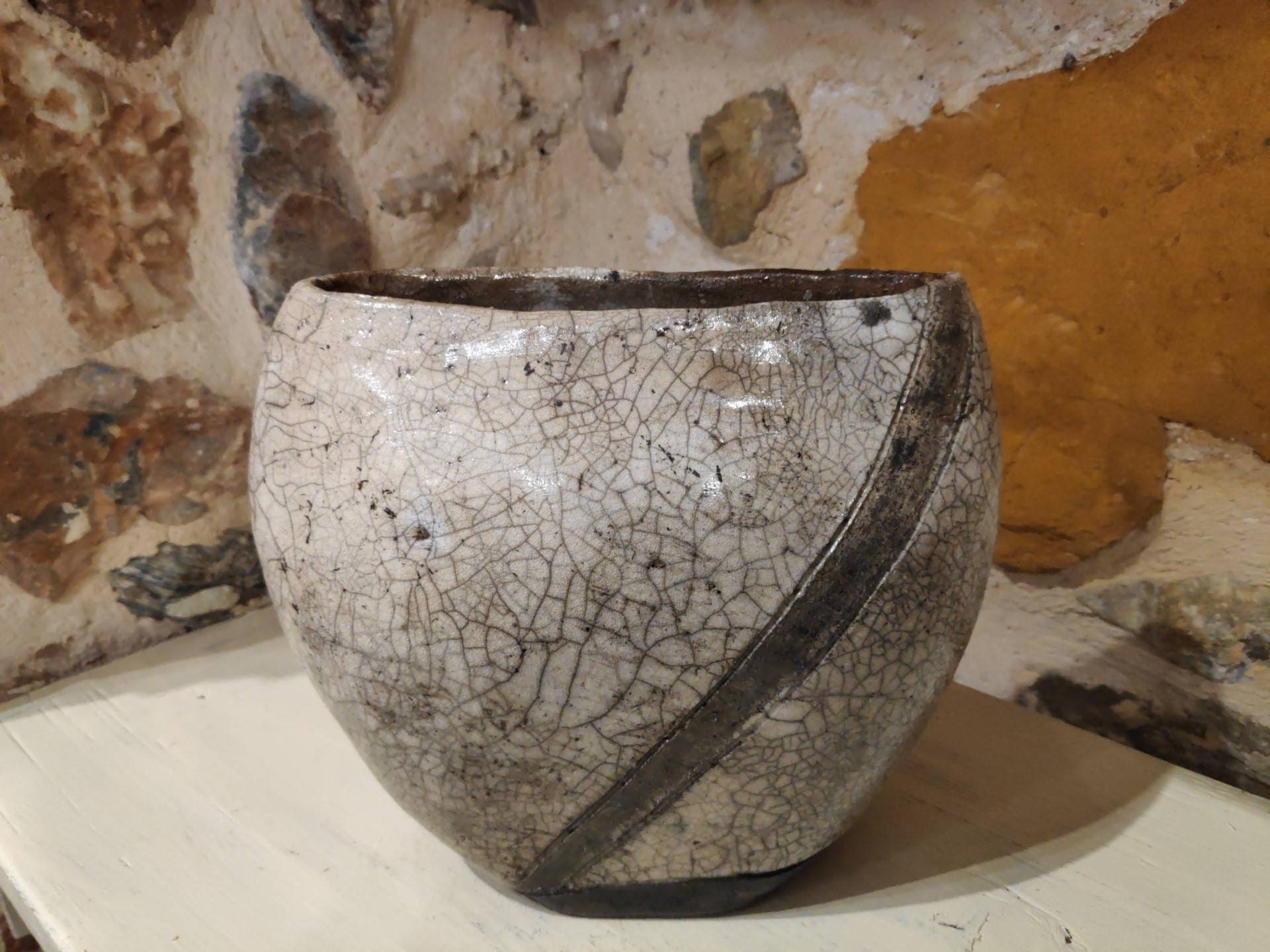 Handmade Raku Pottery Vase With White and Black Designs | Etsy