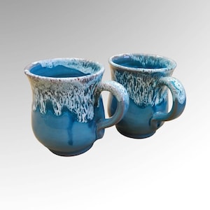 Two Handmade Turquoise Ceramic Mugs | Turquoise Pottery Mugs for Coffee ...