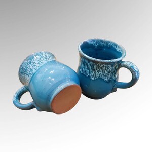Two Handmade Turquoise Ceramic Mugs | Turquoise Pottery Mugs for Coffee ...