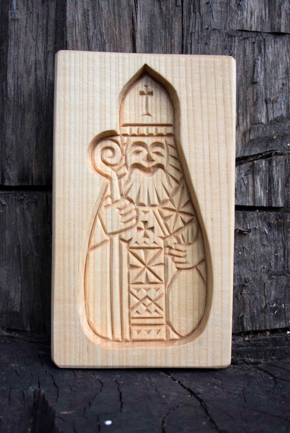 Cookie mold Saint Nicholas 3 gingerbread springerle speculaas kashigata mold Handmade carved wood Christmas Gift Linden tree