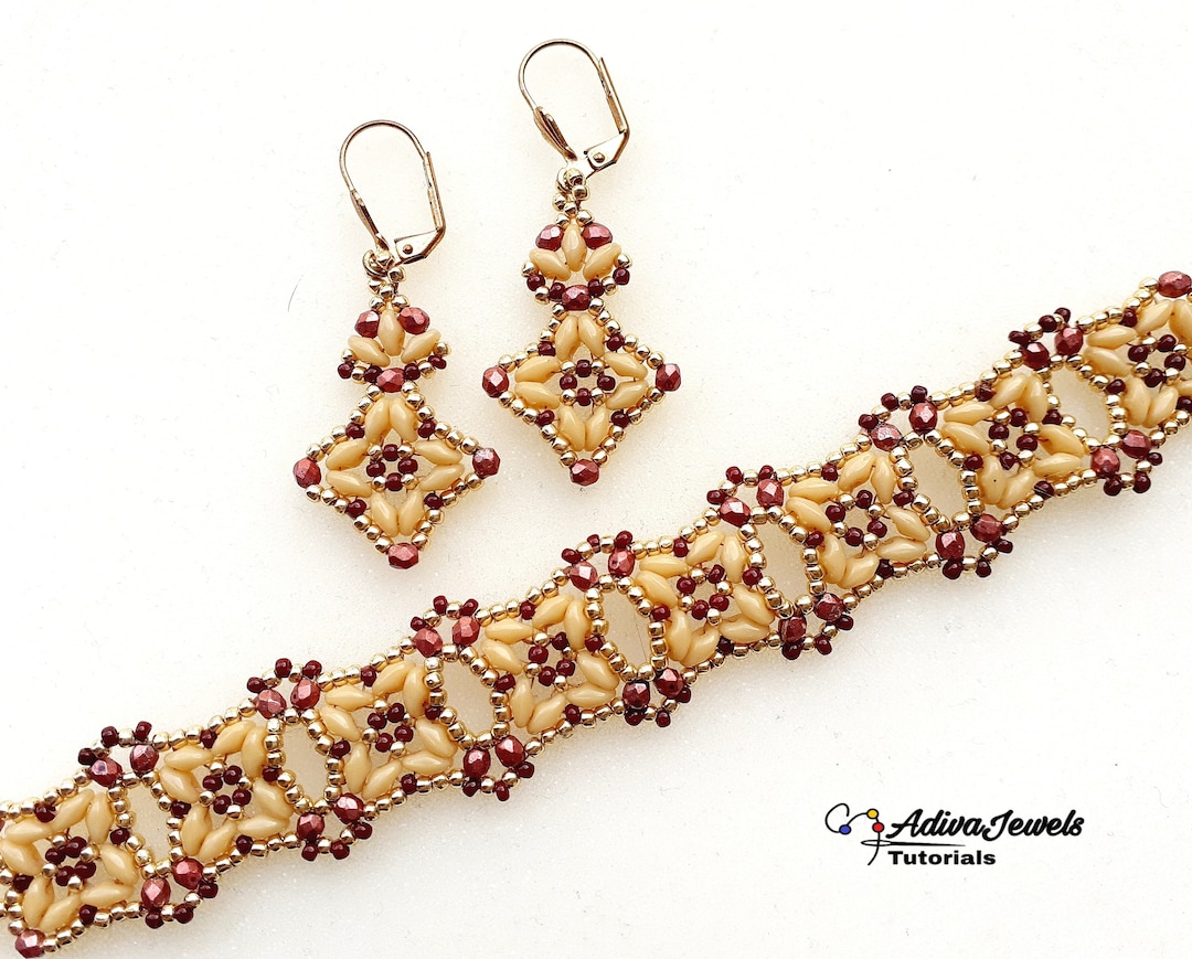 Beading Tutorial for DIY Bracelet and Earrings, Beadwork Pattern, "kate ...