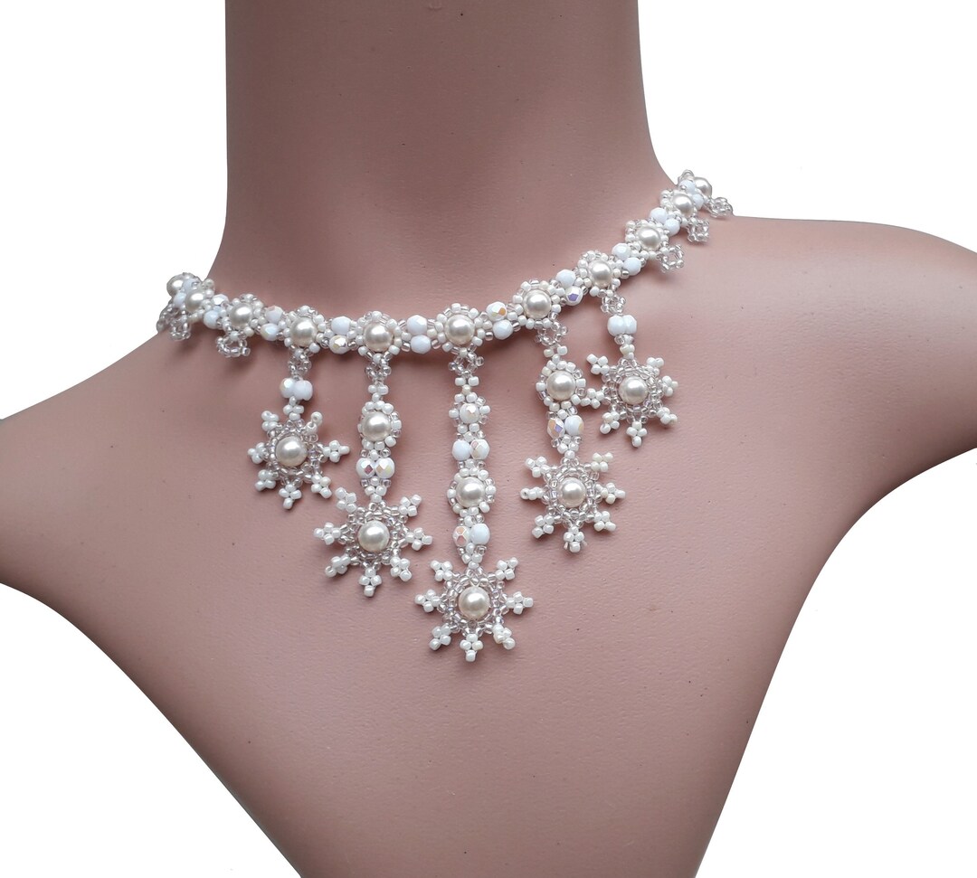DIY Snowflake Fringe Necklace Tutorial, Beaded Choker Design, "snow ...