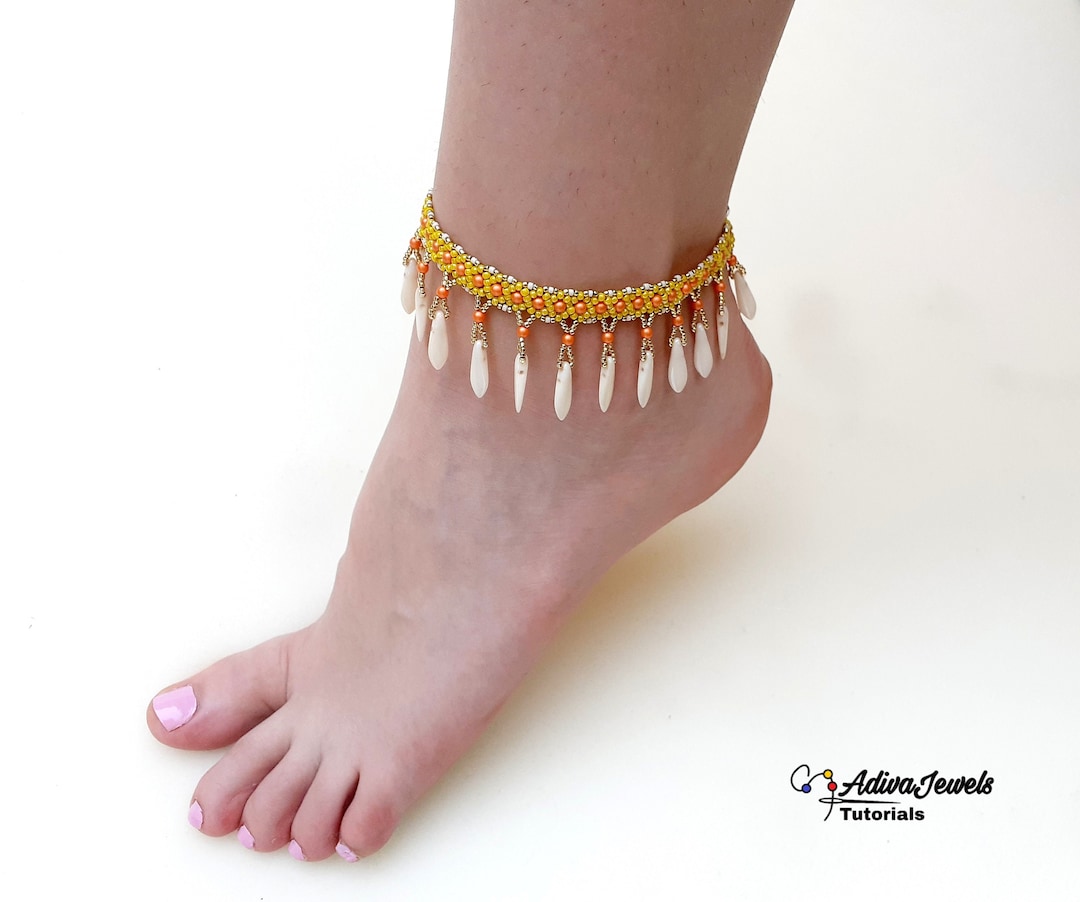 Pattern for Ankle Bracelet With Czech Beads and Seed Beads, Summer ...