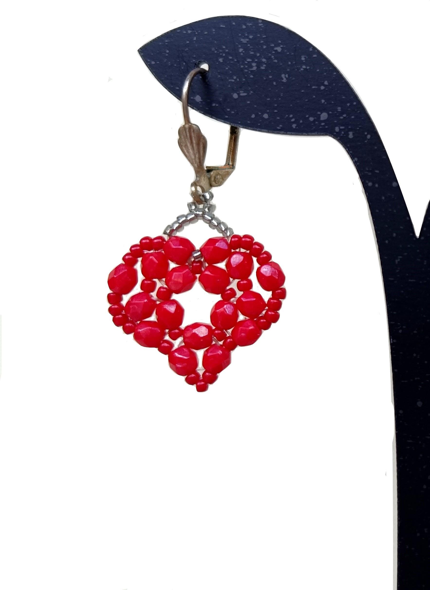 Beaded Heart Earrings DIY, Beading Tutorial, Beadwork Pattern ("heart ...