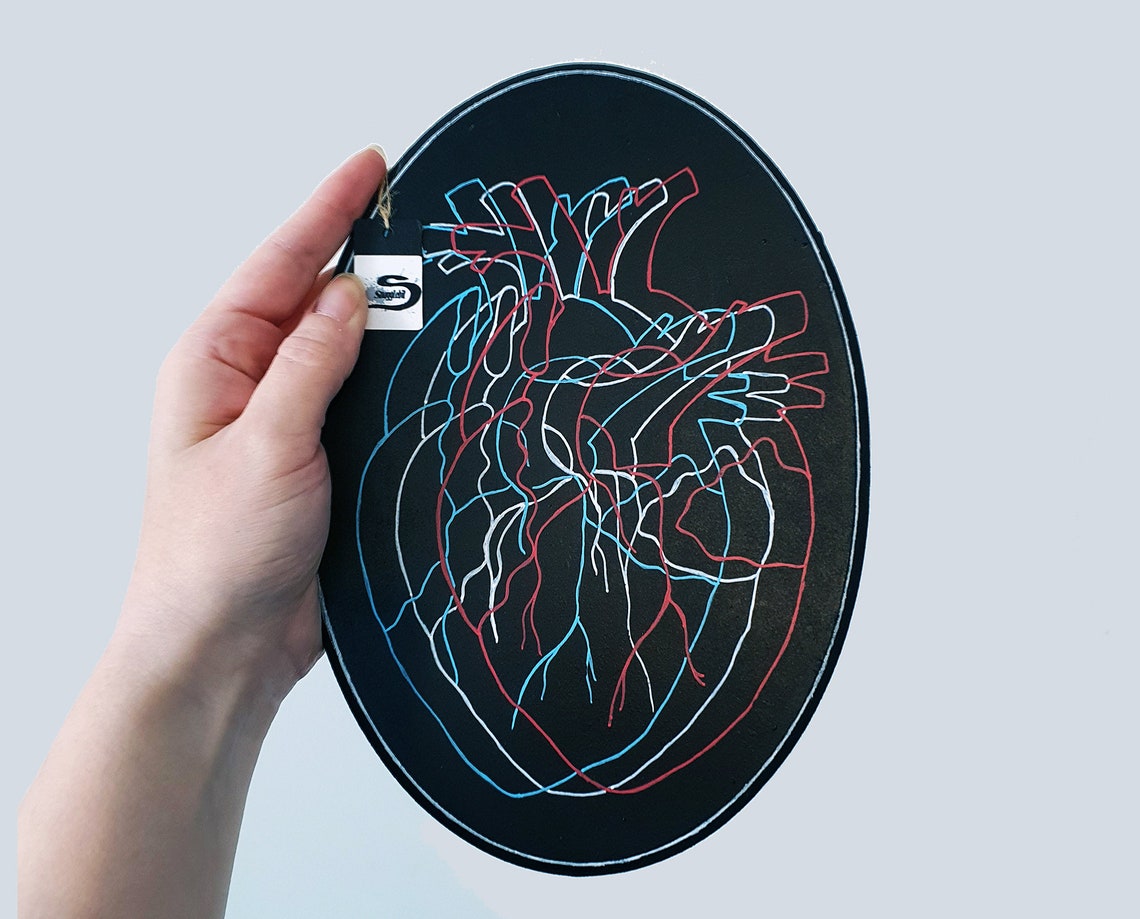 Anatomical 3D Heart Handpainted Anaglyph Line Art Gothic - Etsy