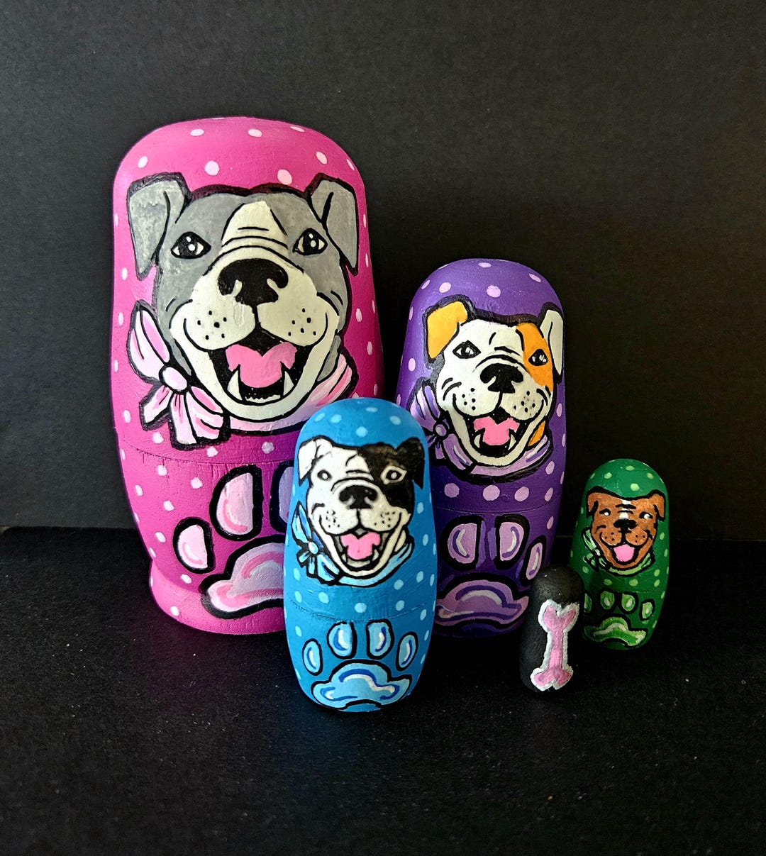 Pitbull Nesting Dolls - Dog Matryoshka Set, Handpainted Cute Home Decor ...
