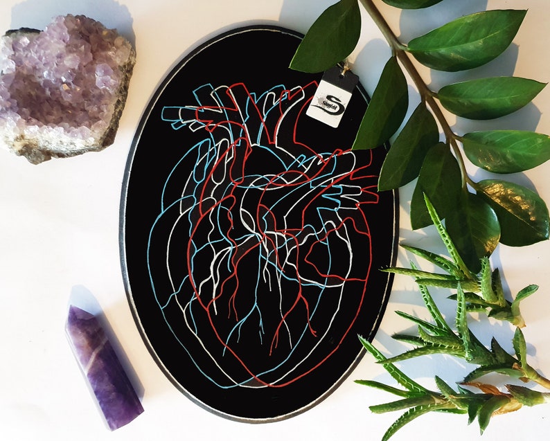 Anatomical 3D Heart Handpainted Anaglyph Line Art Gothic - Etsy