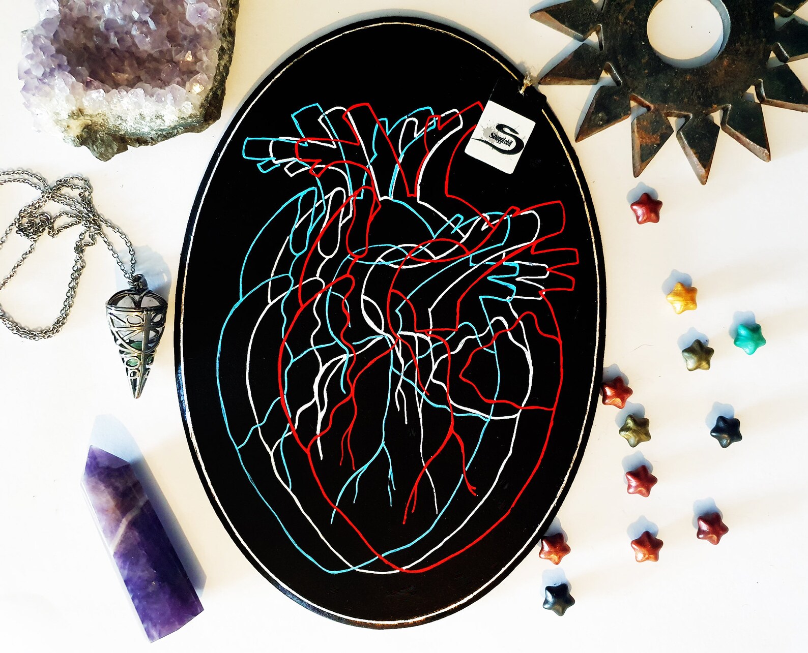 Anatomical 3D heart Handpainted anaglyph line art Gothic | Etsy