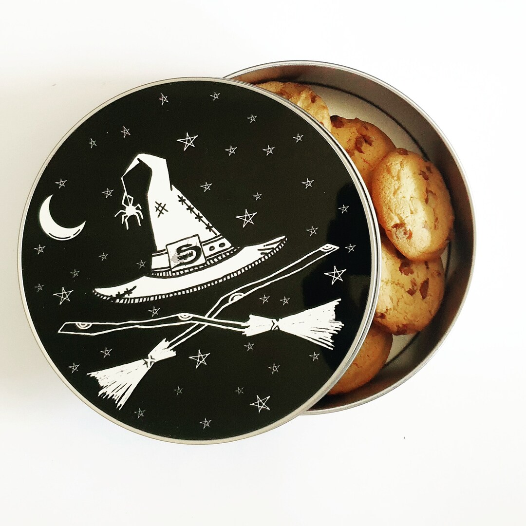 Witch Tin Box Large Black Round Gothic Gift Box, Witchy Cookie Box - Etsy