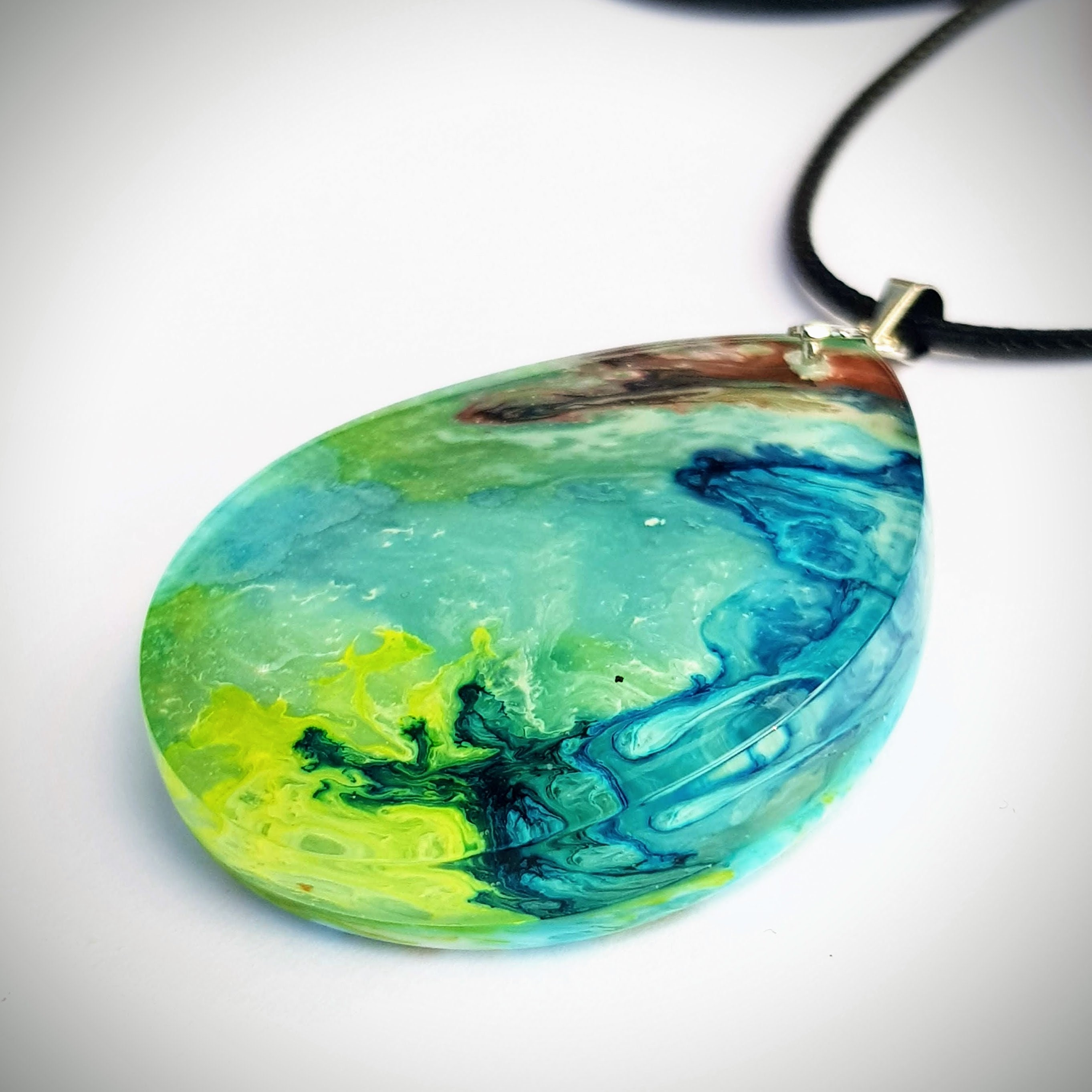 Resin Pendant - Teardrop Pendant - Abstract waves - Multicolor