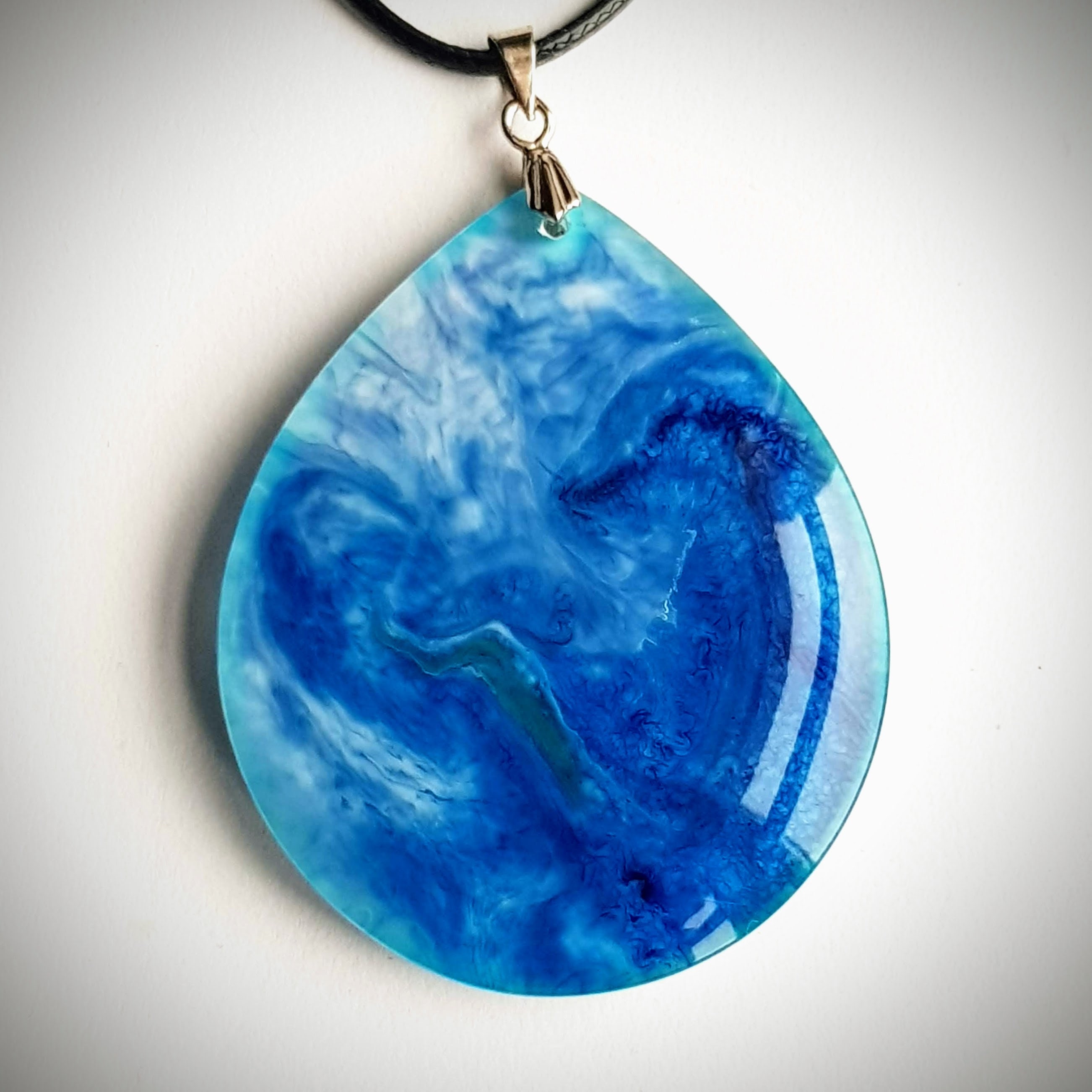 Resin Pendant - Teardrop Pendant - Abstract waves - Multicolor