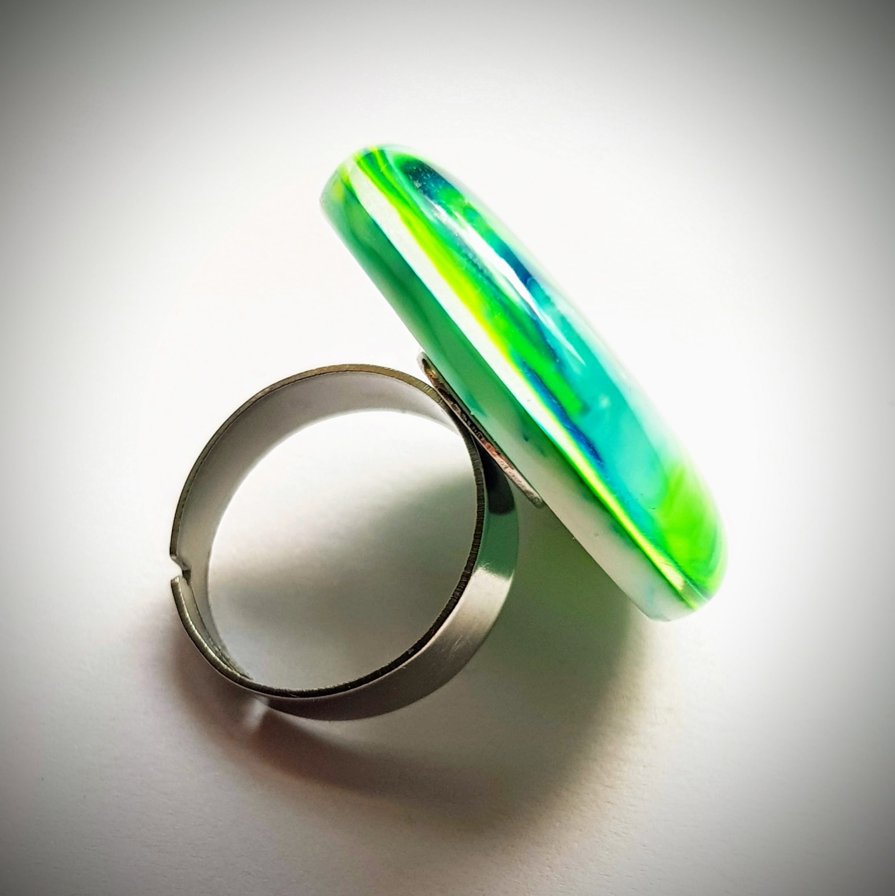 Resin Ring Adjustable Size From 6 1/4 to 9 1/4 Blue-green Swirls - Etsy