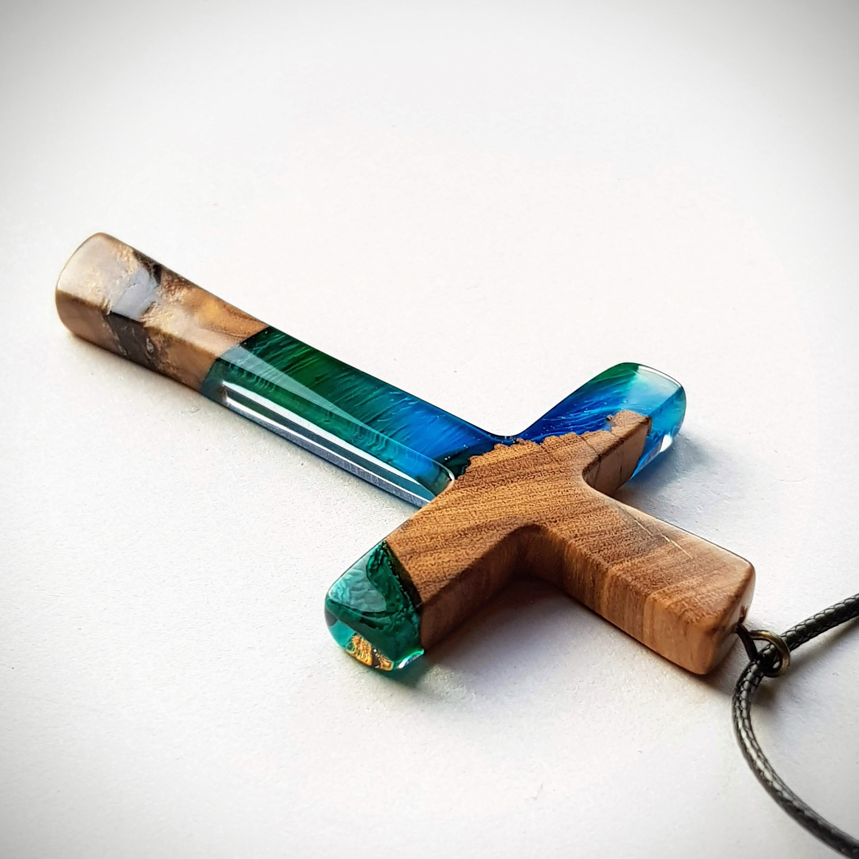 One Piece Wood Resin Cross Pendant - Olive Wood - Fluid art ...