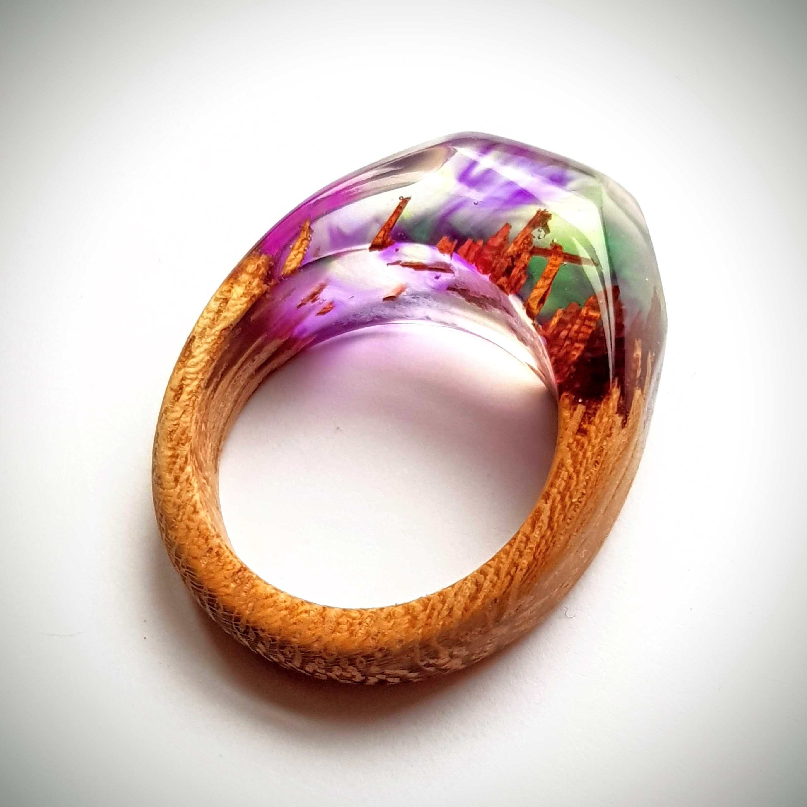Size 10 Wood Resin Ring - Purple green