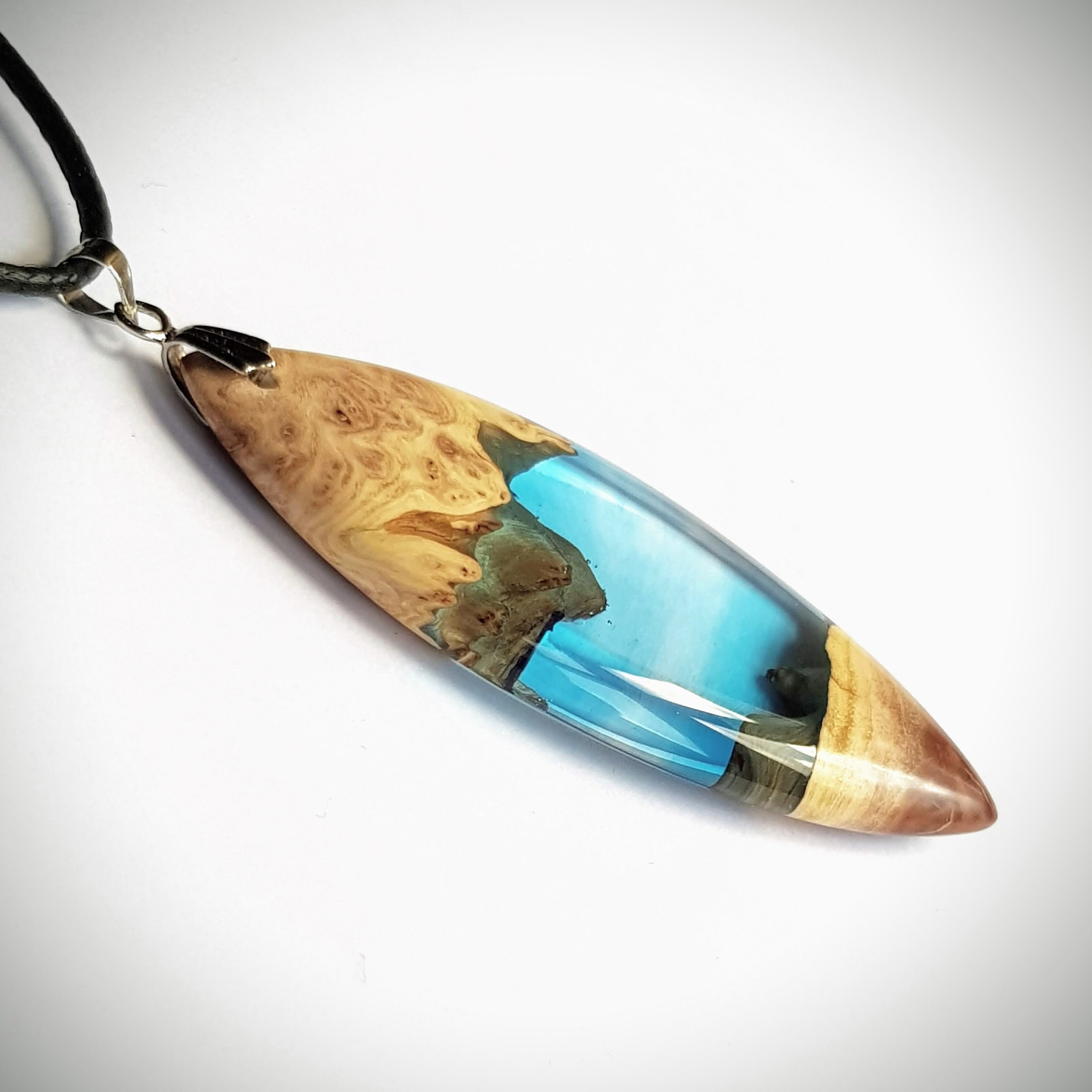 Wood Resin Pendant - Red mallee burl - Blue
