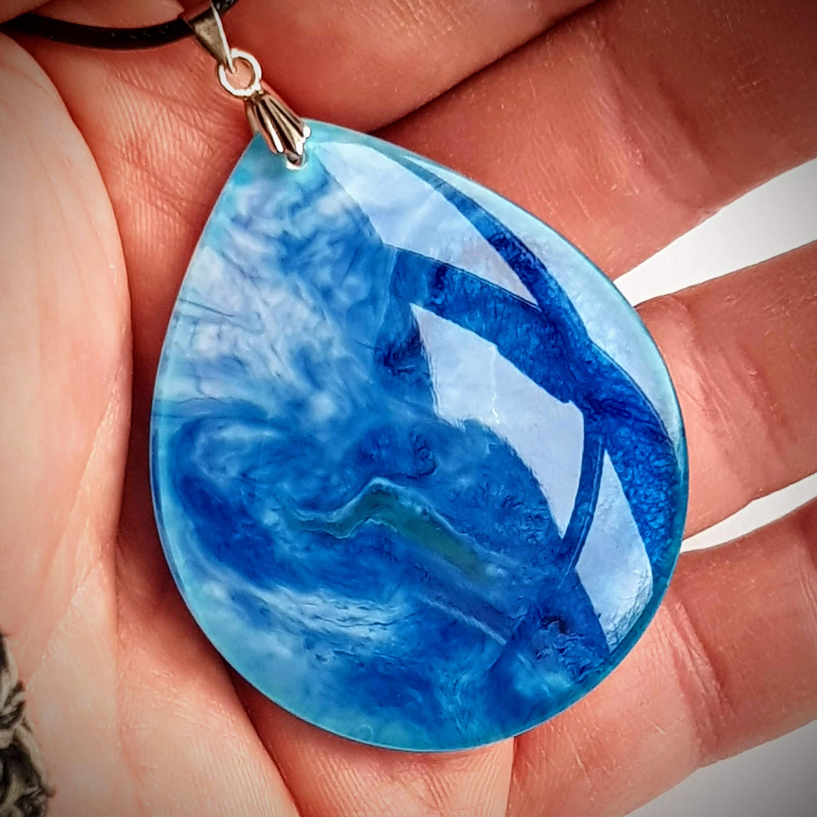 Resin Pendant - Teardrop Pendant - Abstract waves - Multicolor