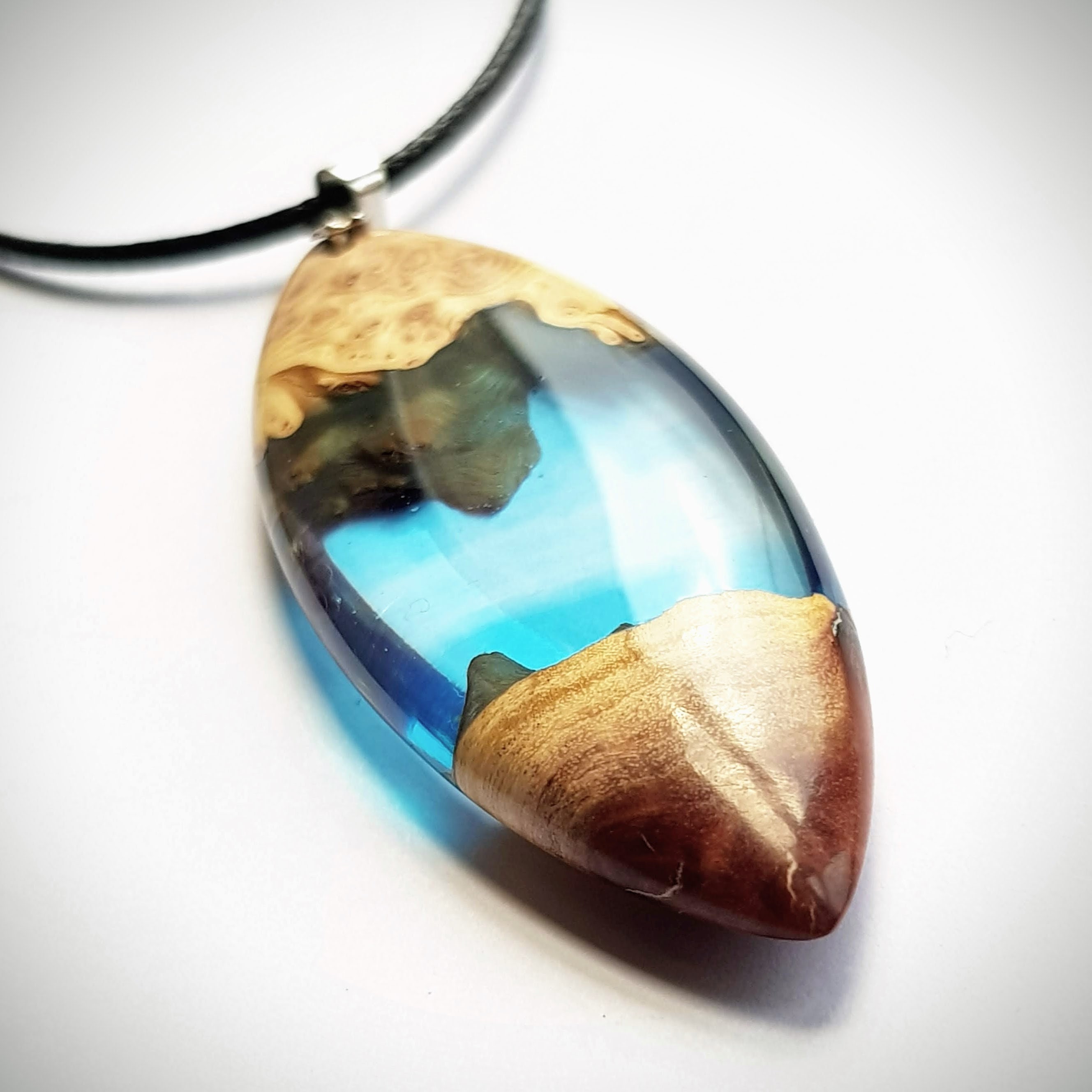 Wood Resin Pendant - Red mallee burl - Blue