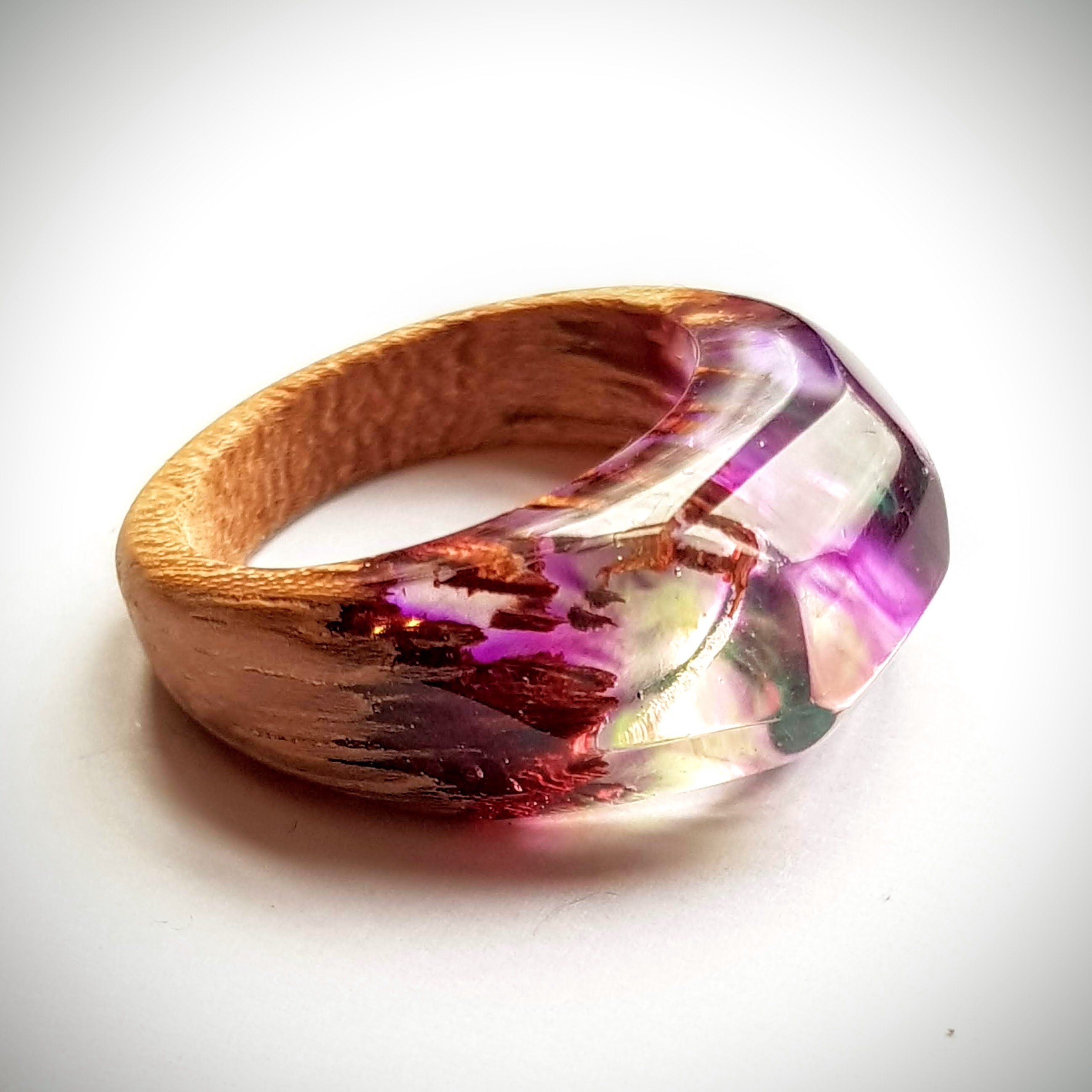 Size 10 Wood Resin Ring - Purple green