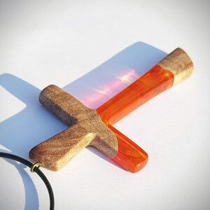 One Piece Wood Resin Cross Pendant Olive Wood Red Cross Necklace - Etsy
