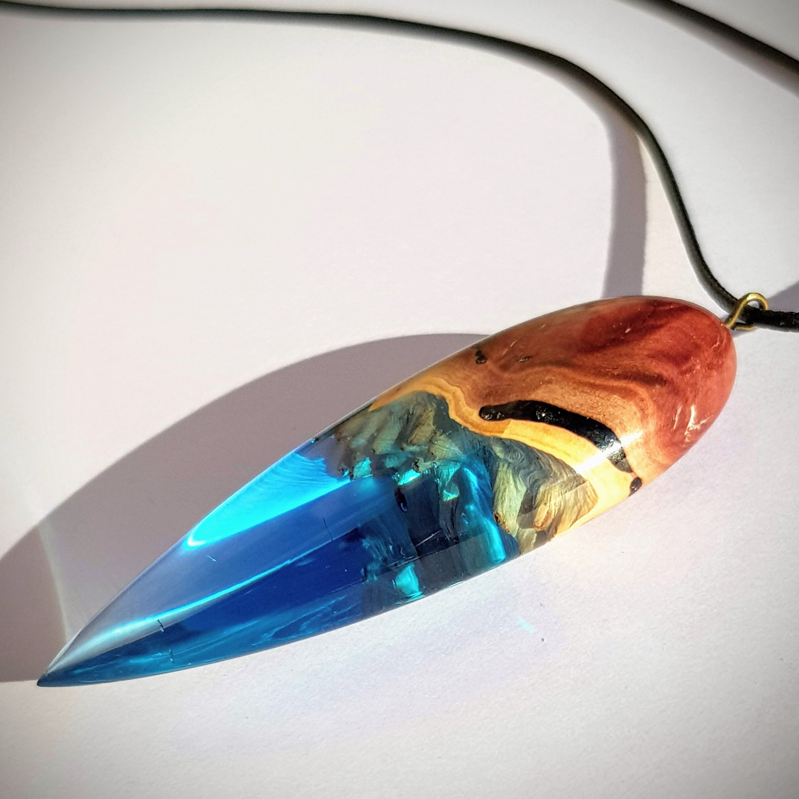 Wood Resin Pendant - Red Mallee Burl - Blue