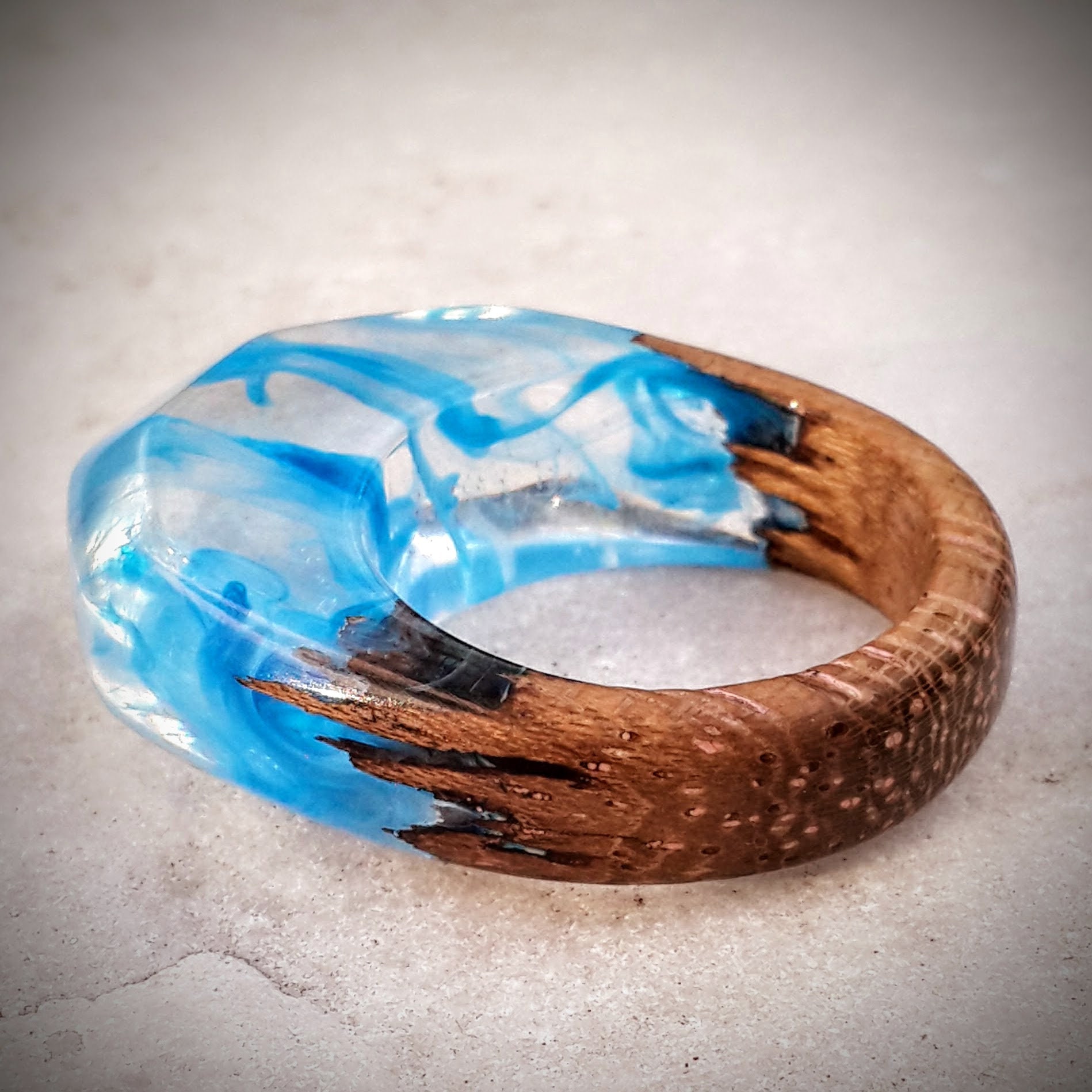 Size 7 3/4 Wood Resin Ring - Ice Blue
