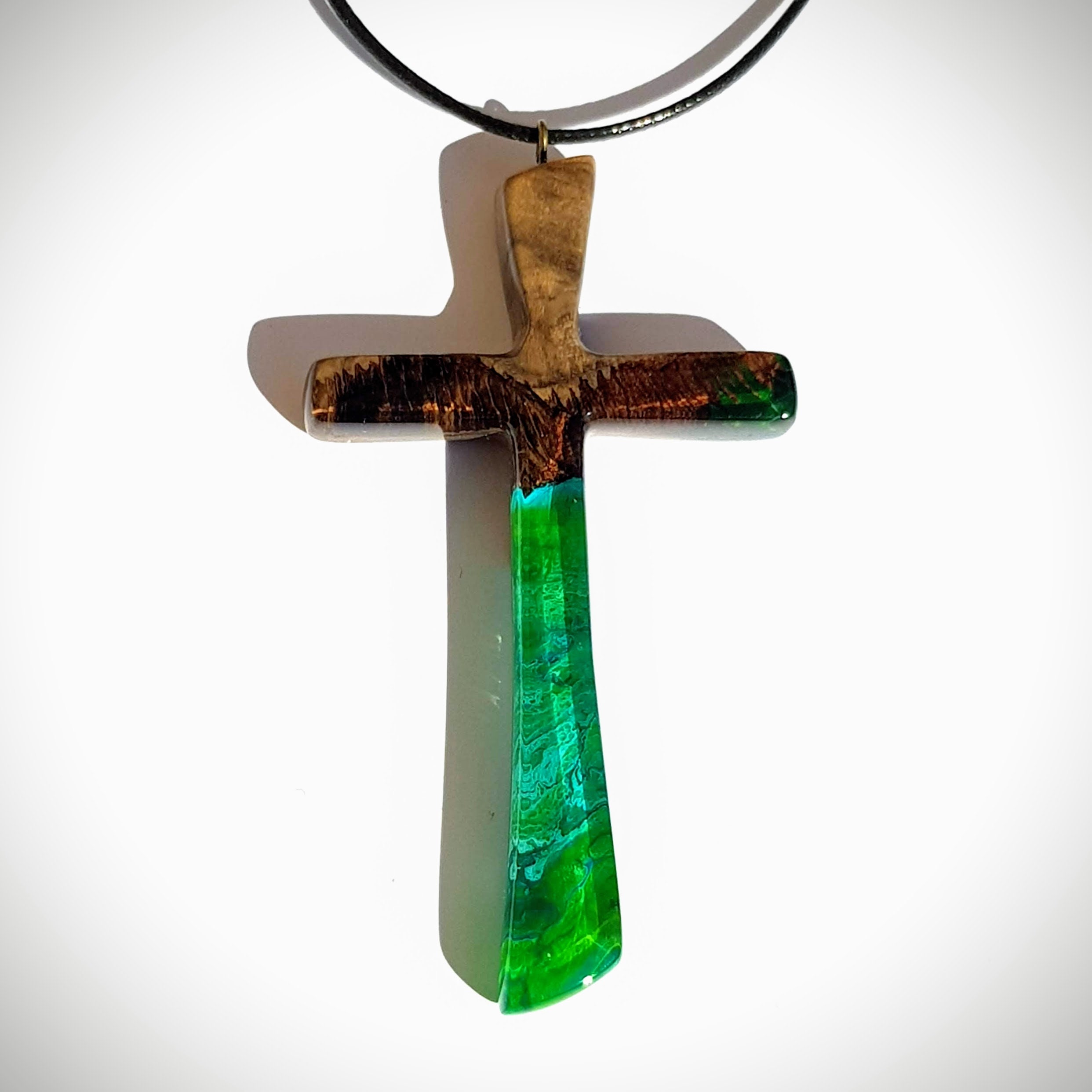 One Piece Wood Resin Cross Pendant - Olive Wood - Fluid art ...
