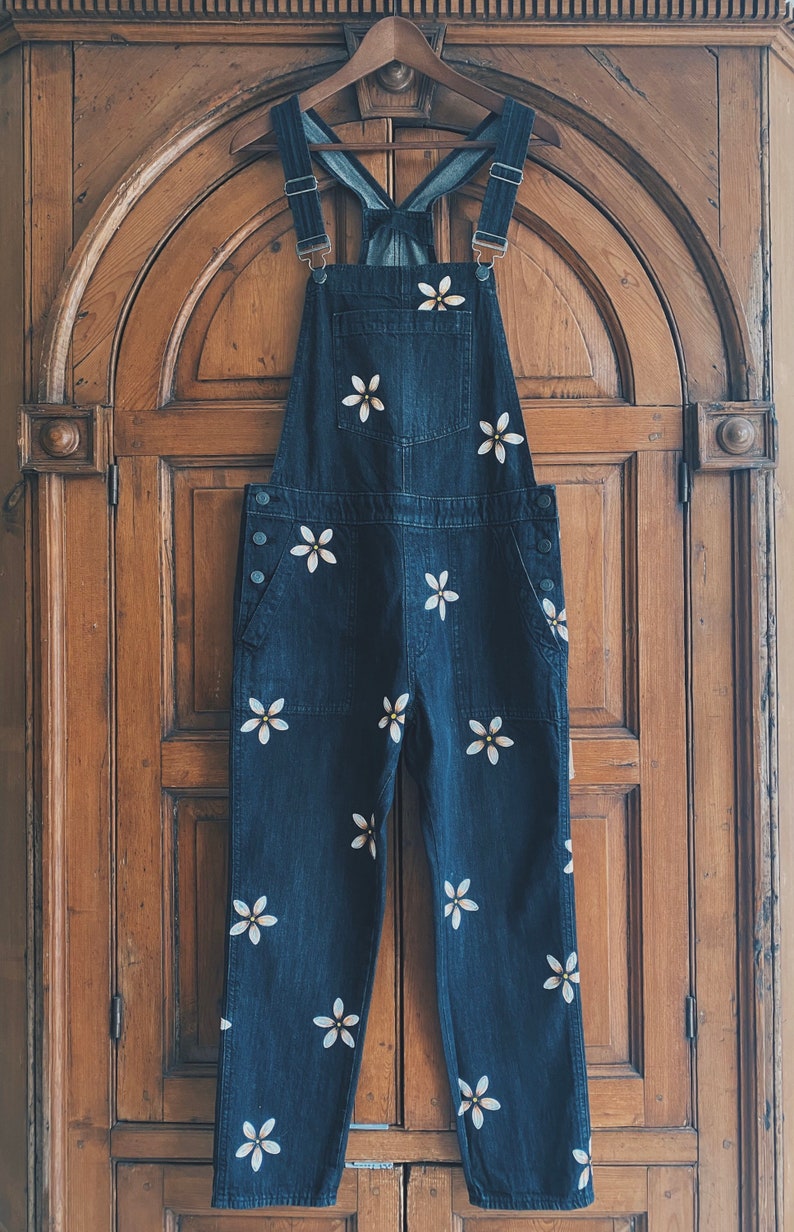 Black Floral Cosmo Hand Painted Dungarees - Etsy