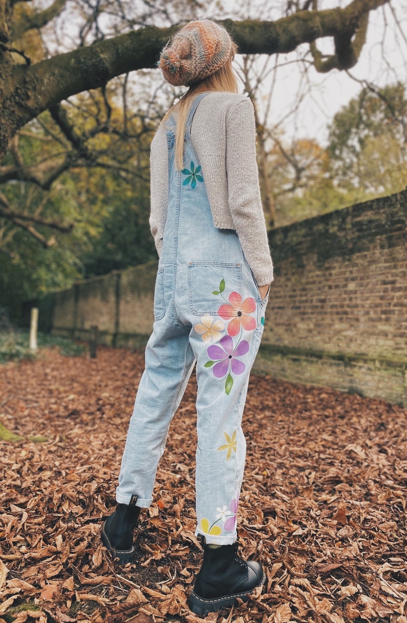 Hand Painted Floral Festival Denim Dungarees - Etsy