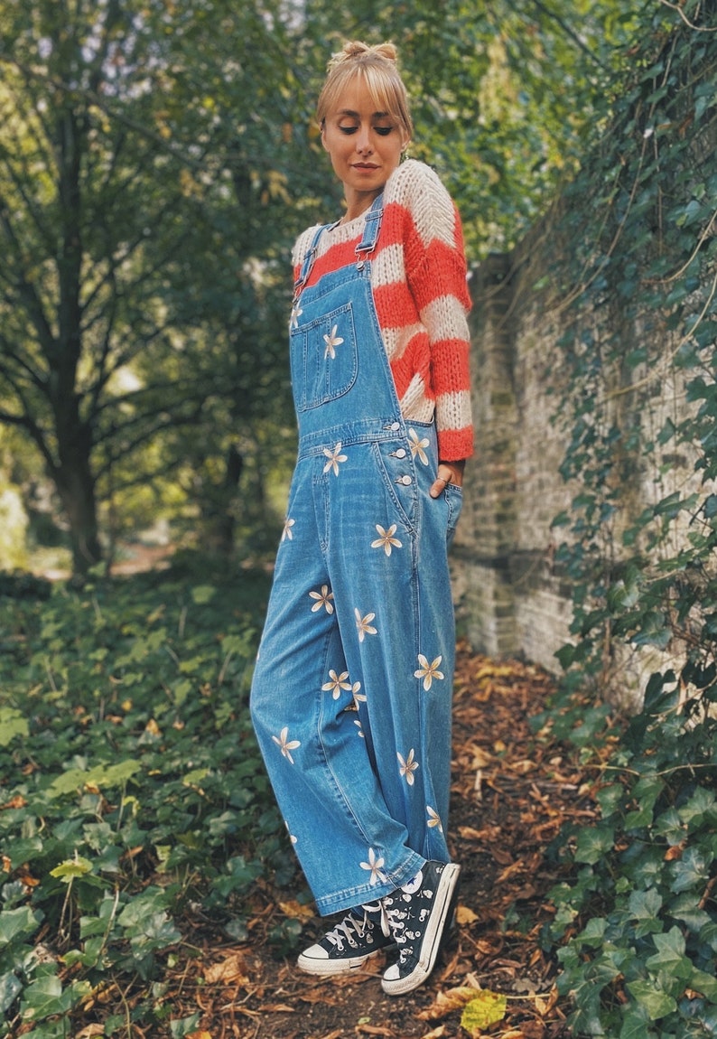 Floral Cosmos Hand Painted Denim Dungarees - Etsy