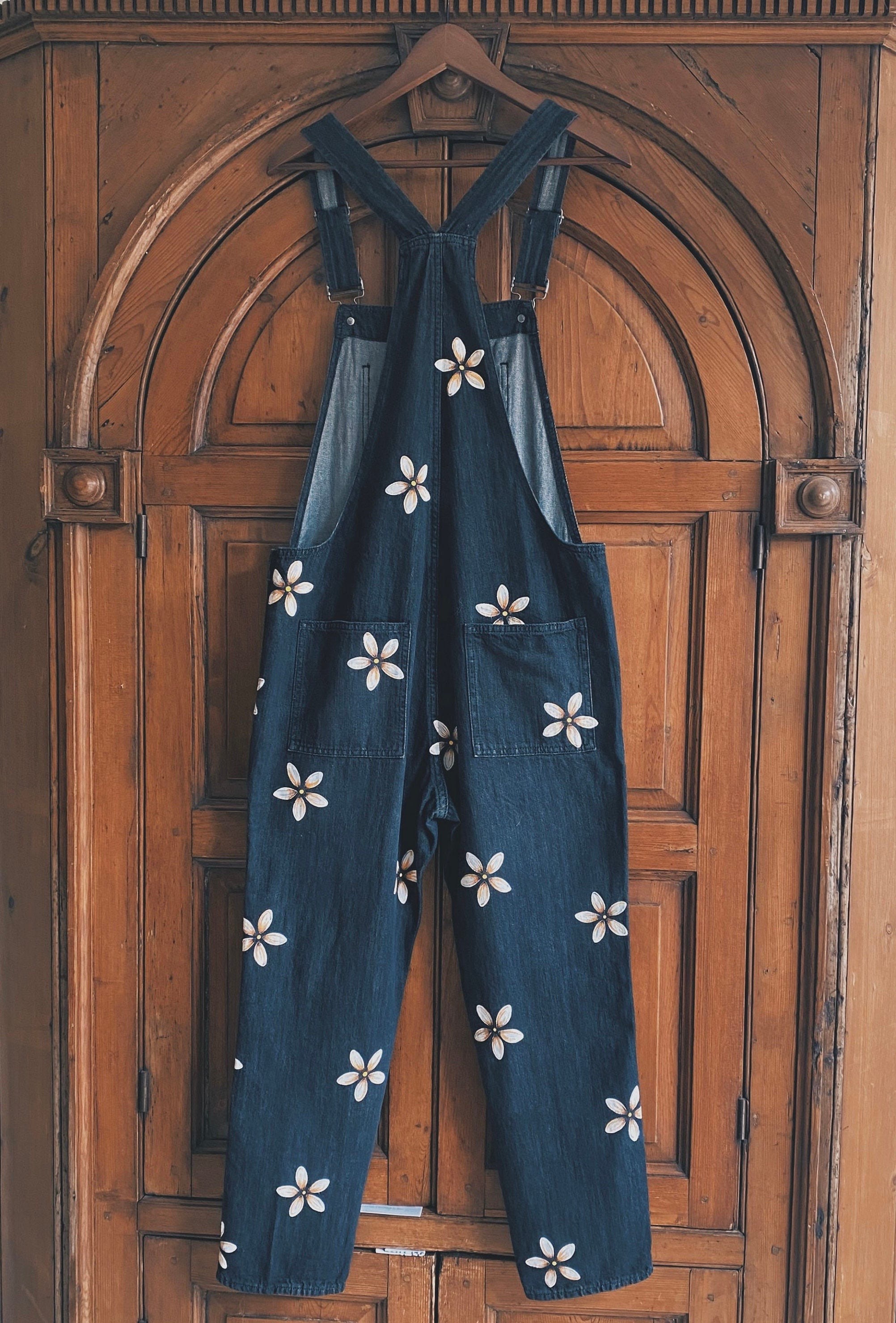 Black Floral Cosmo Hand Painted Dungarees - Etsy