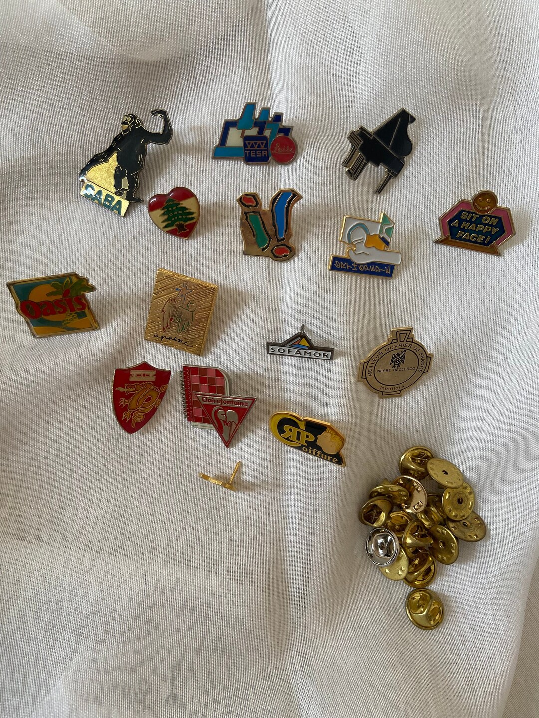 Selection of 15 Old French Metal Stud Pin Badges With Metal Backs ...