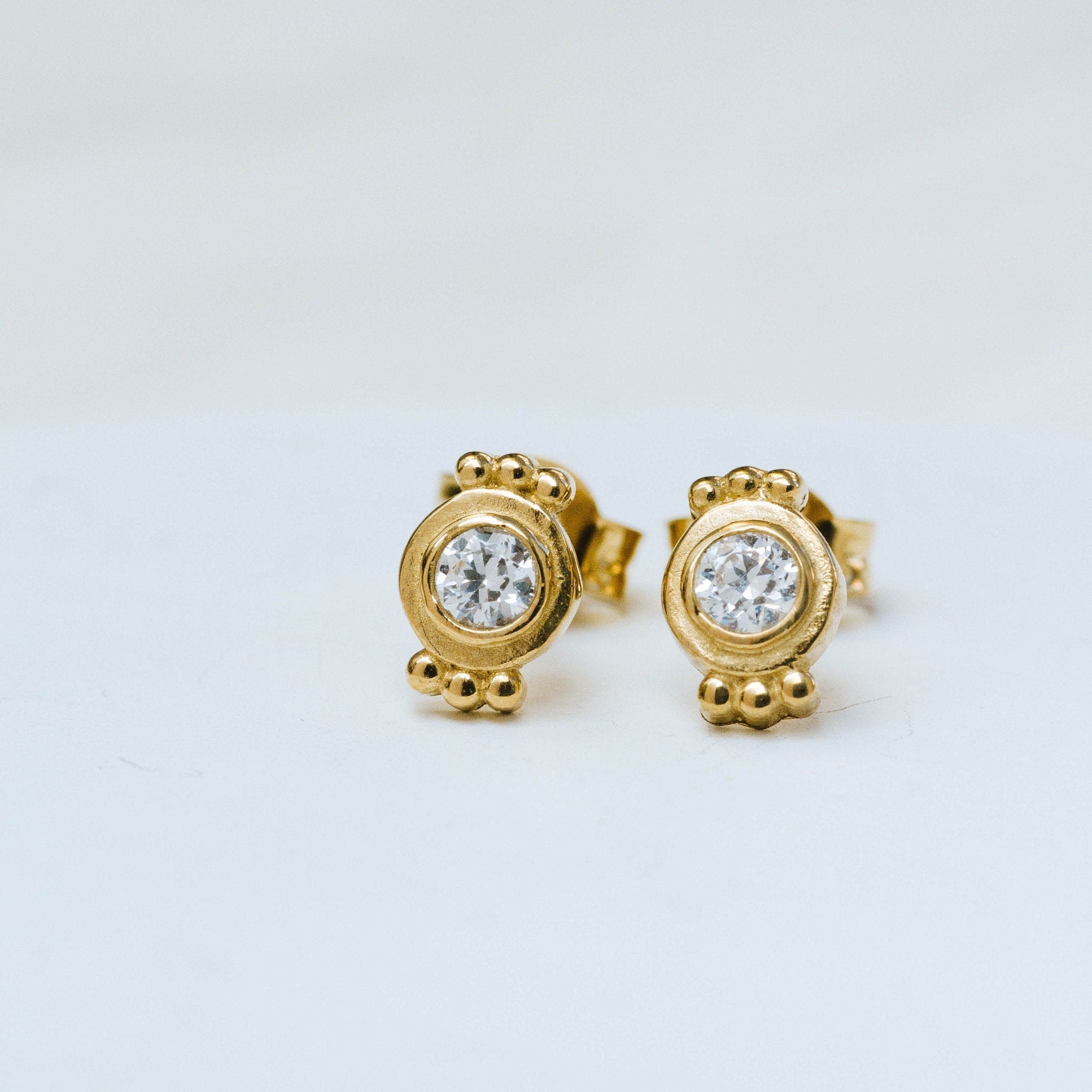 Mini Earrings Dot Small Minimalist Second Hole Bohemian CZ | Etsy