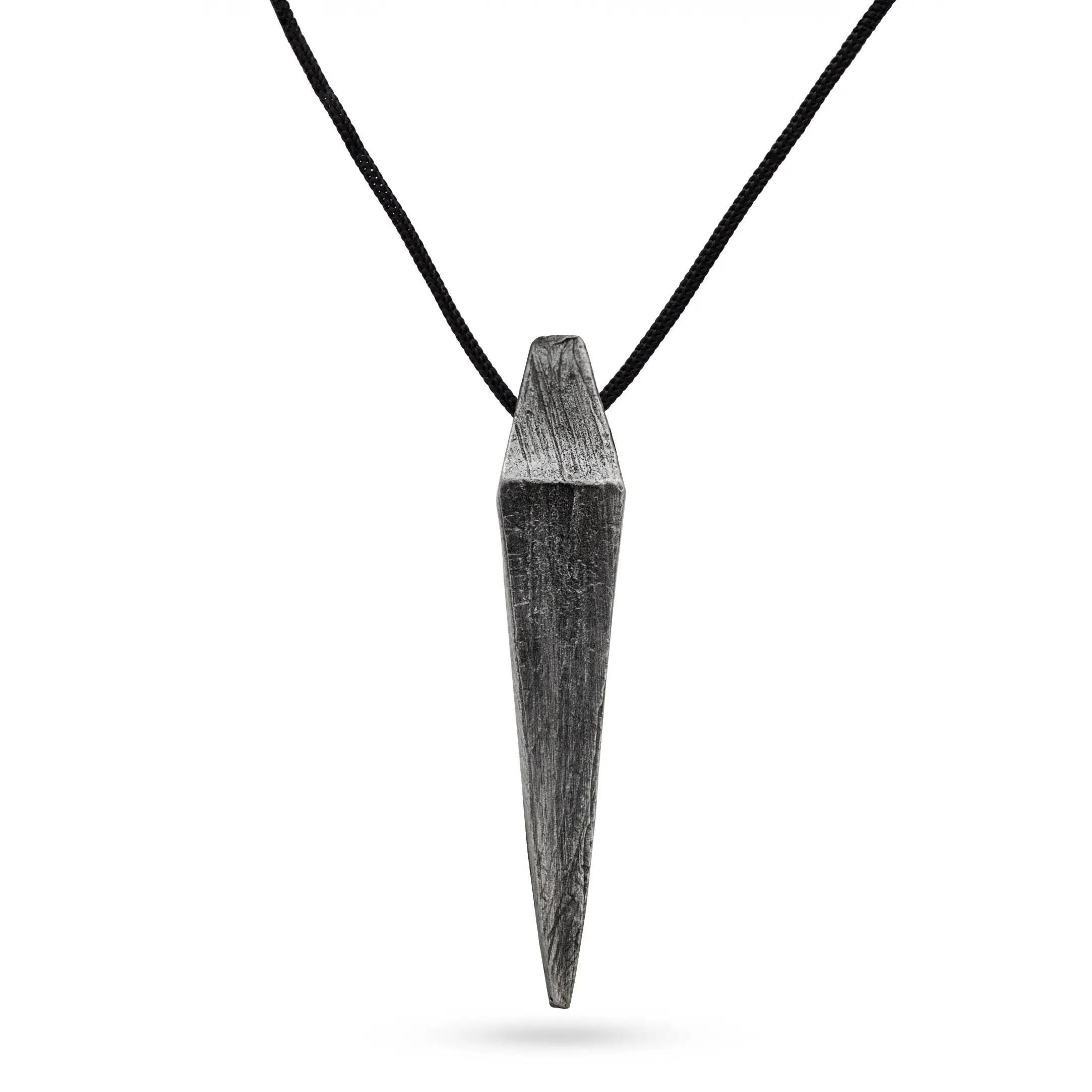 Rustic Necklace Men Oxidized Silver - Brutalist Spike Pendant Handmade ...