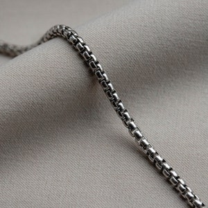 Round Link Box Chain Bracelet Women Sterling Silver 4mm Thick Chunky ...