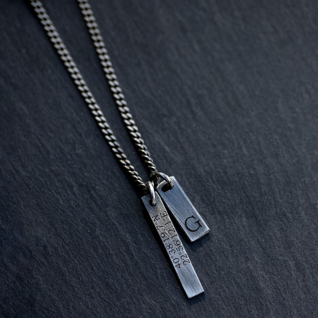 Personalised Initial Double Tag Necklace, Mens Oxidized Silver Pendant ...