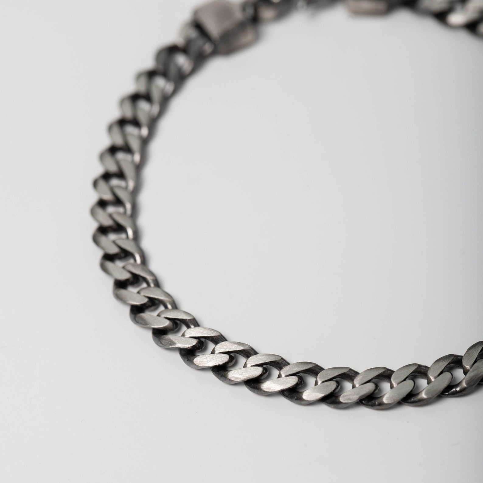 Silver Chain Bracelet for Men Curb Oxidized Sterling Silver | Etsy